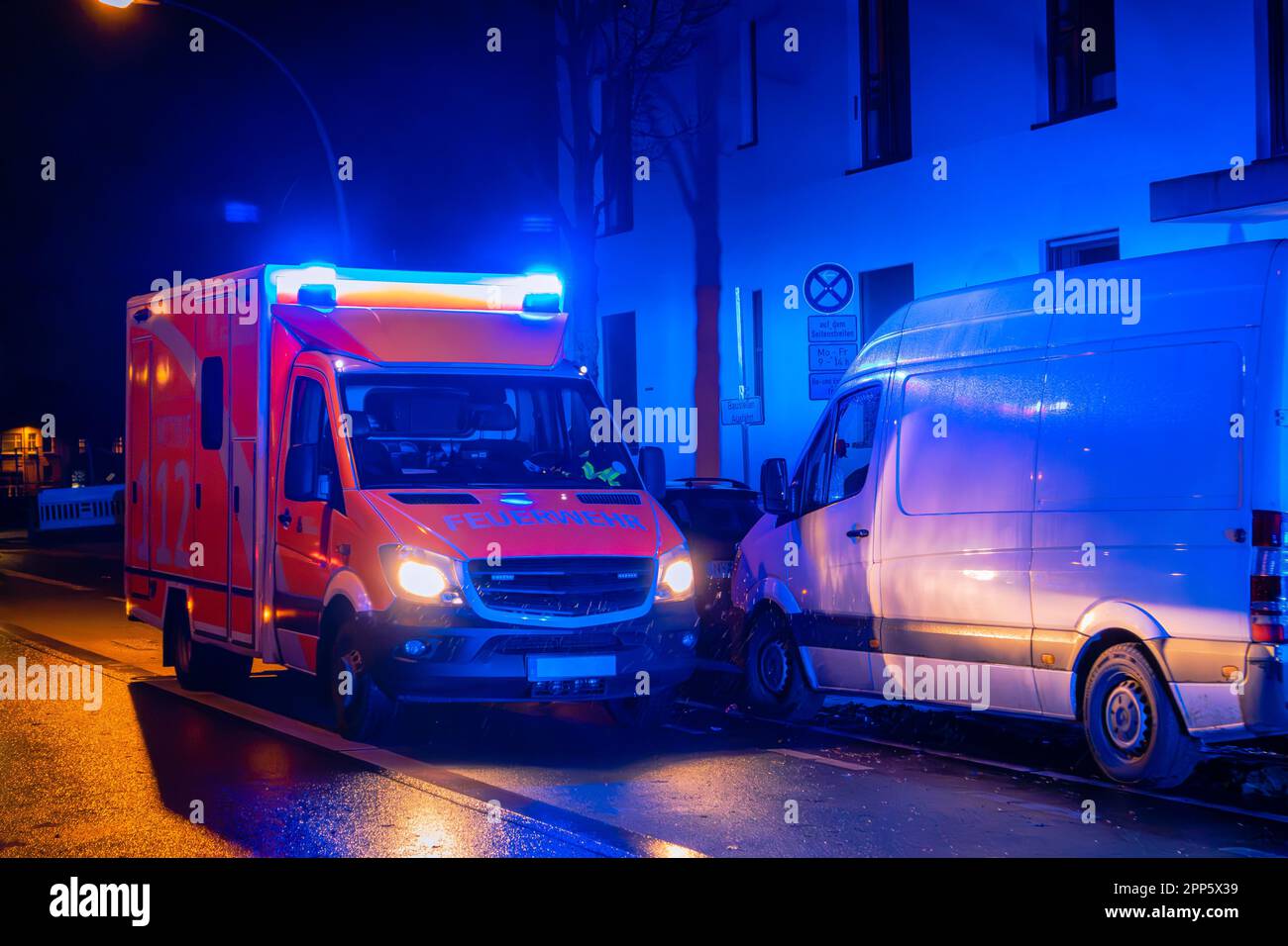 Ambulance at night, blue light, fire department, berlin, germany Stock ...
