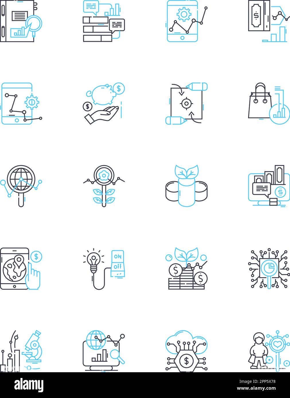 Commercial scrutiny linear icons set. Analysis, Assessment, Audit ...