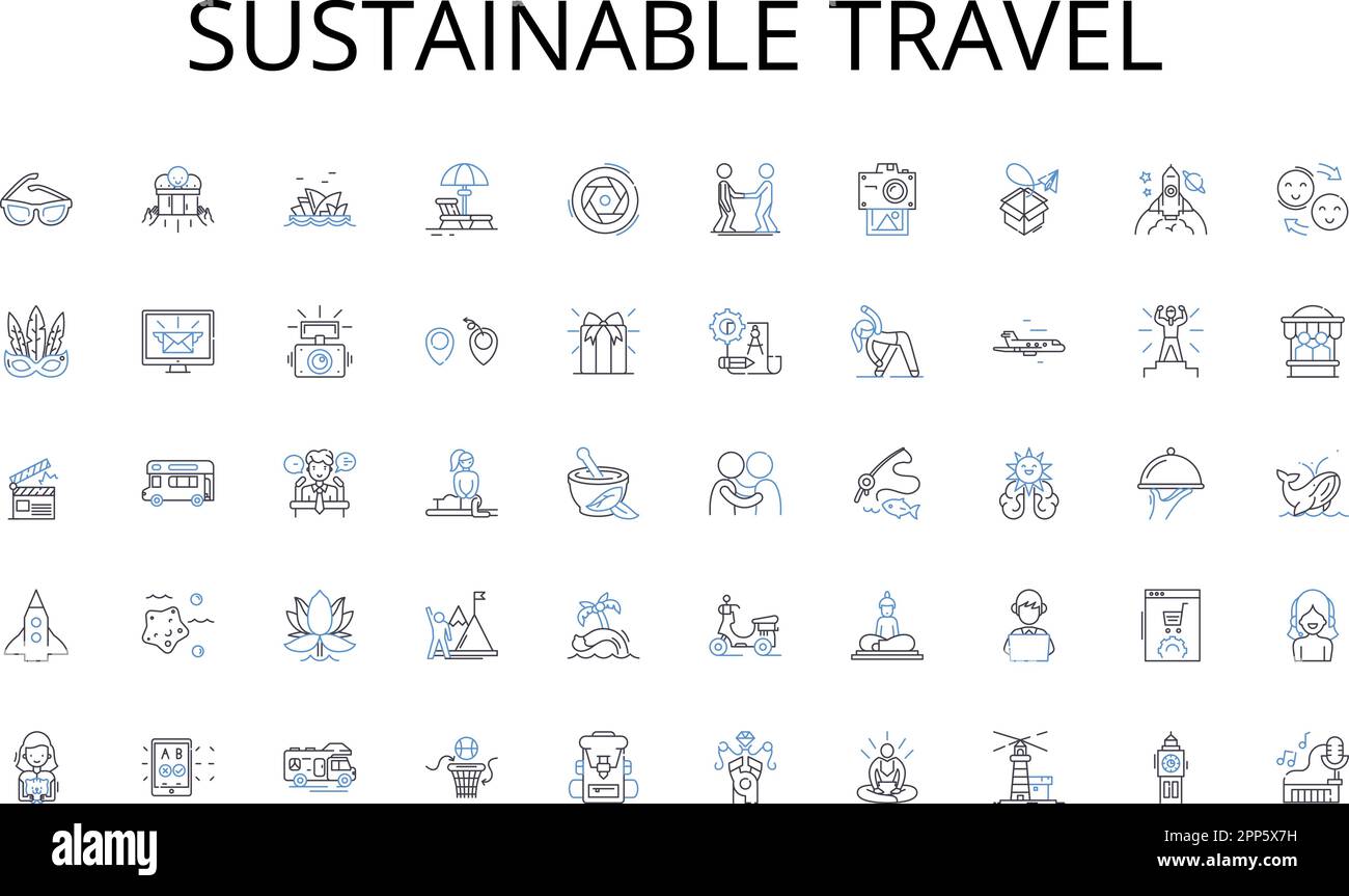 Sustainable travel line icons collection. Innovation, Collaboration ...