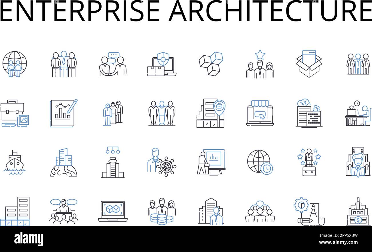 Enterprise Architecture Line Icons Collection Business Structure Corporate Blueprint System