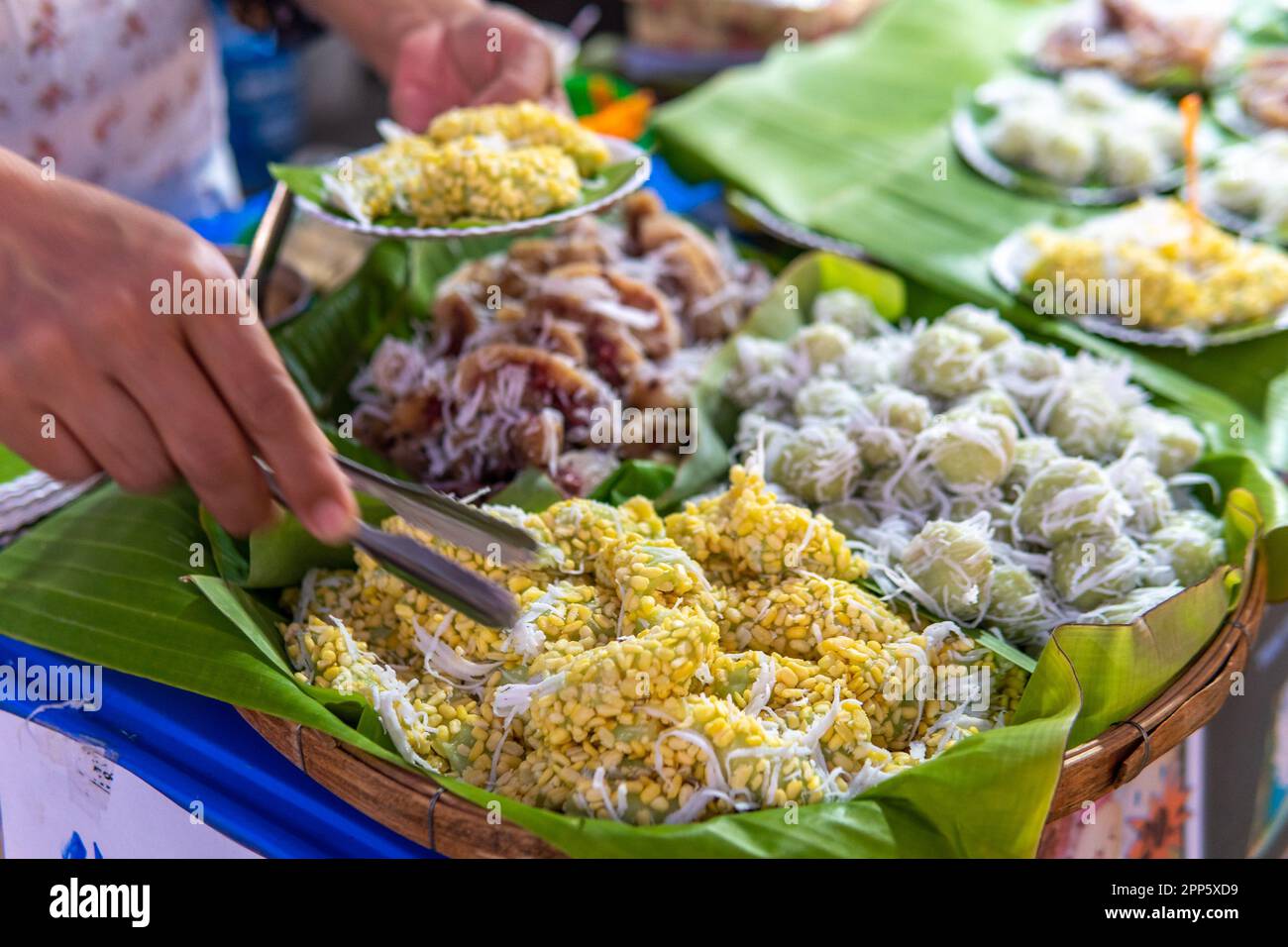 Various street food being sold at the walking street market in Pai, Mae ...