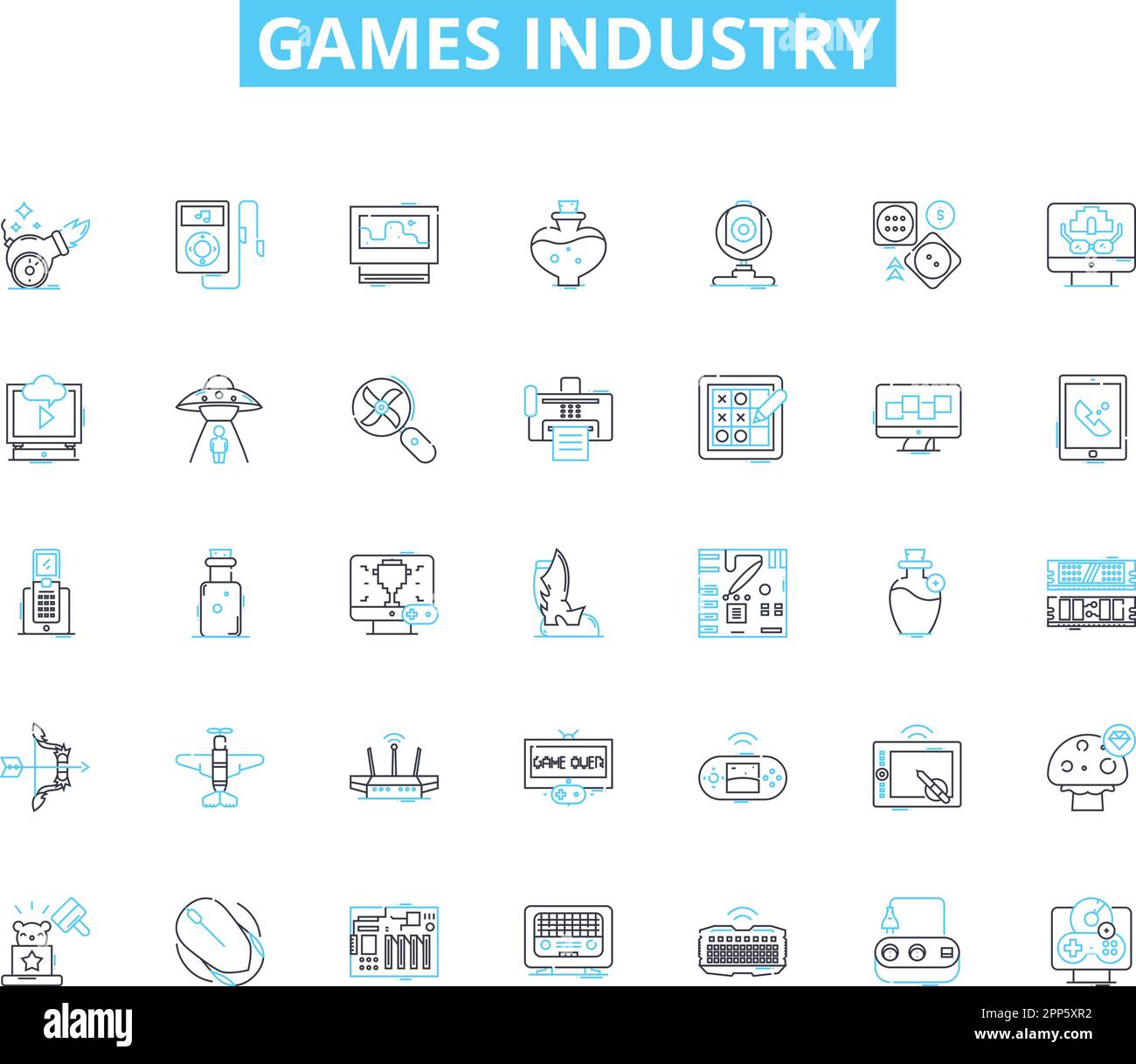 Games industry linear icons set. Gaming, Competition, Innovation, Fun ...