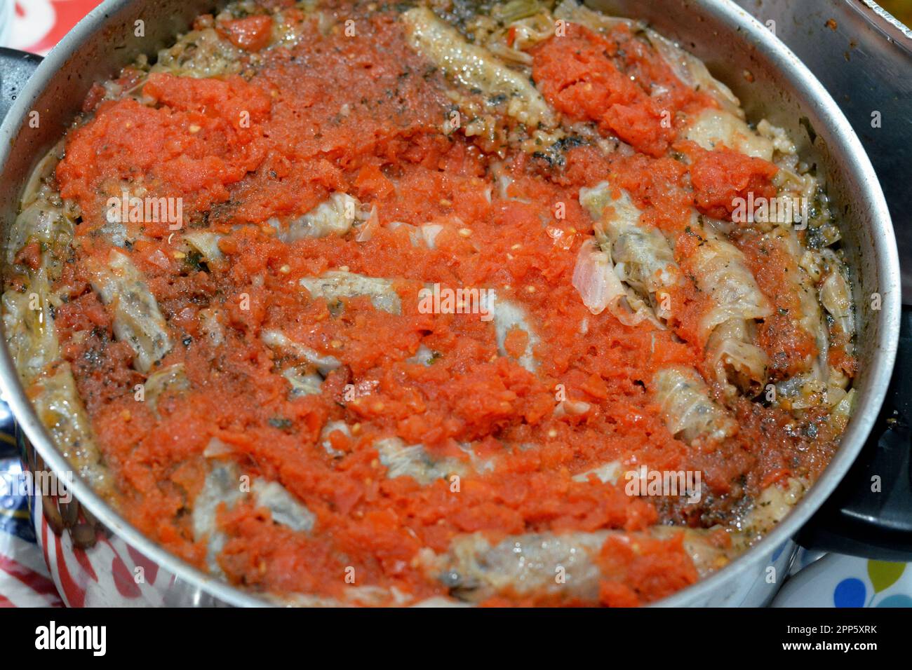 Pile of filled cabbage leaves wrap stuffed Egyptian mahshi and filled ...