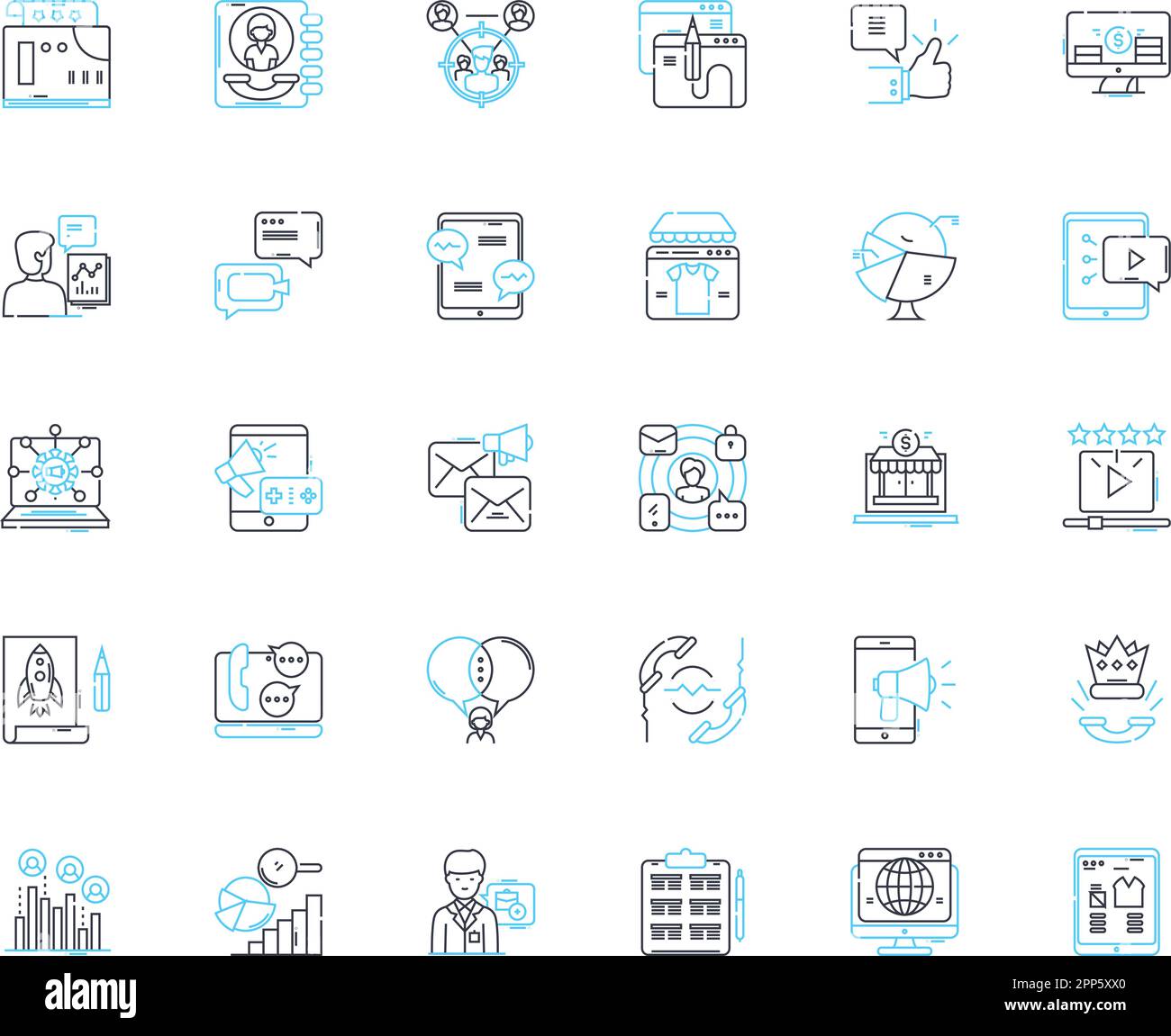 Branding strategy linear icons set. Positioning, Identity ...