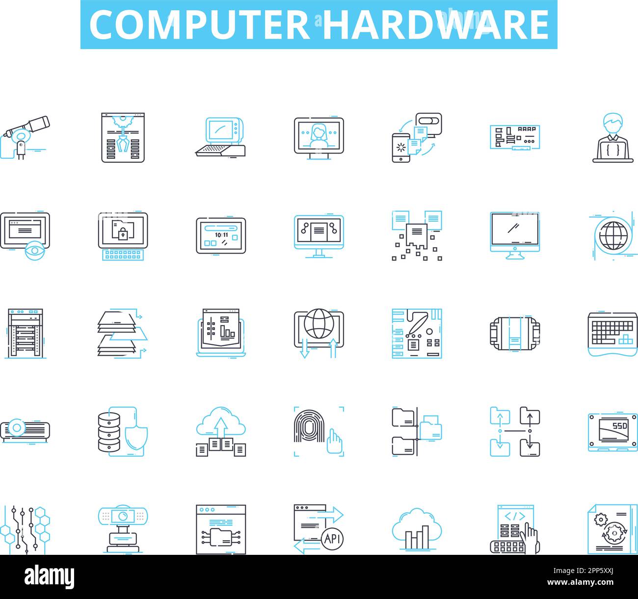 Computer Hardware Linear Icons Set Motherboard Processor Graphics Memory Storage Power 