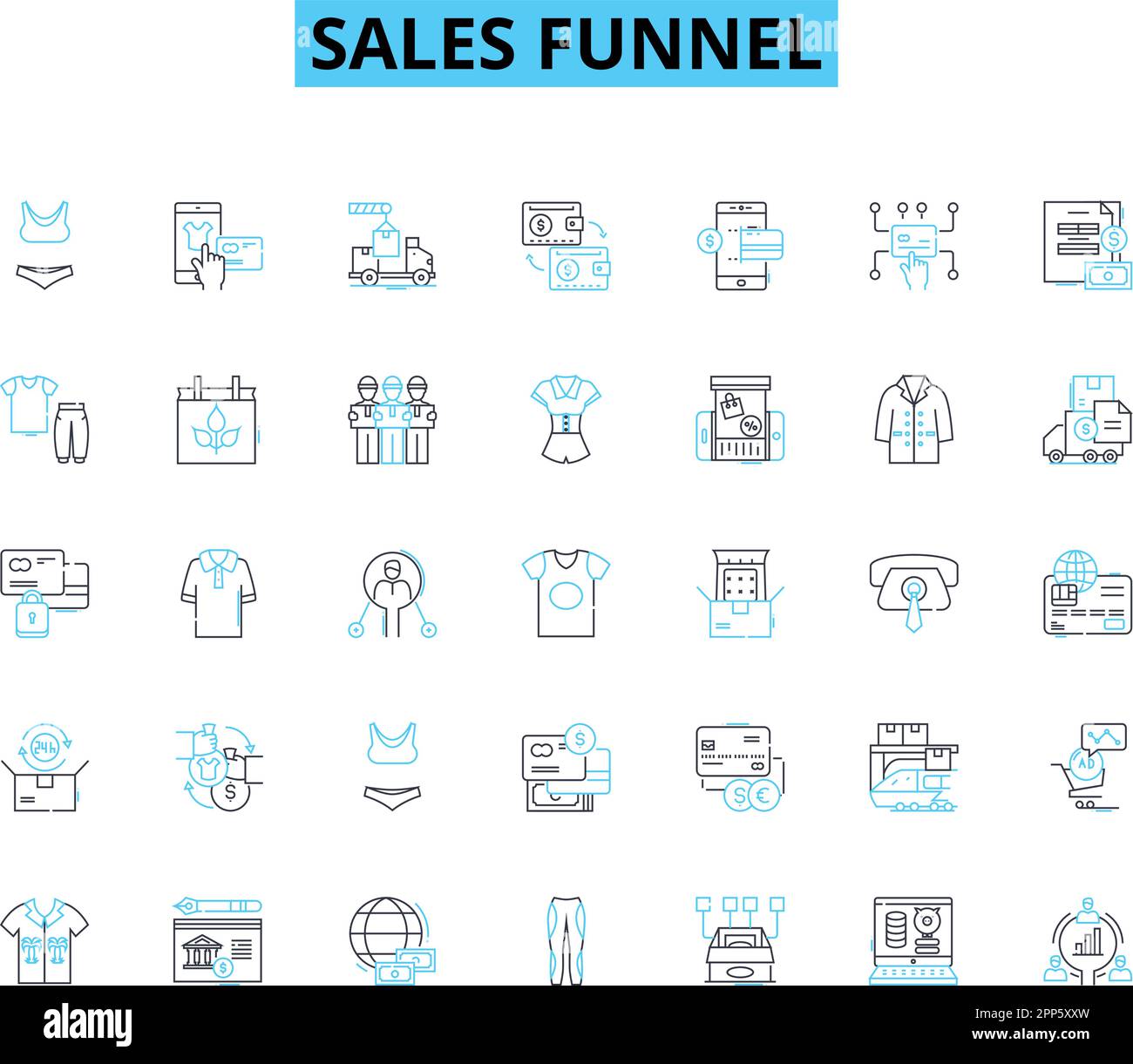 Sales funnel linear icons set. Leads, Conversion, Awareness, Engagement ...