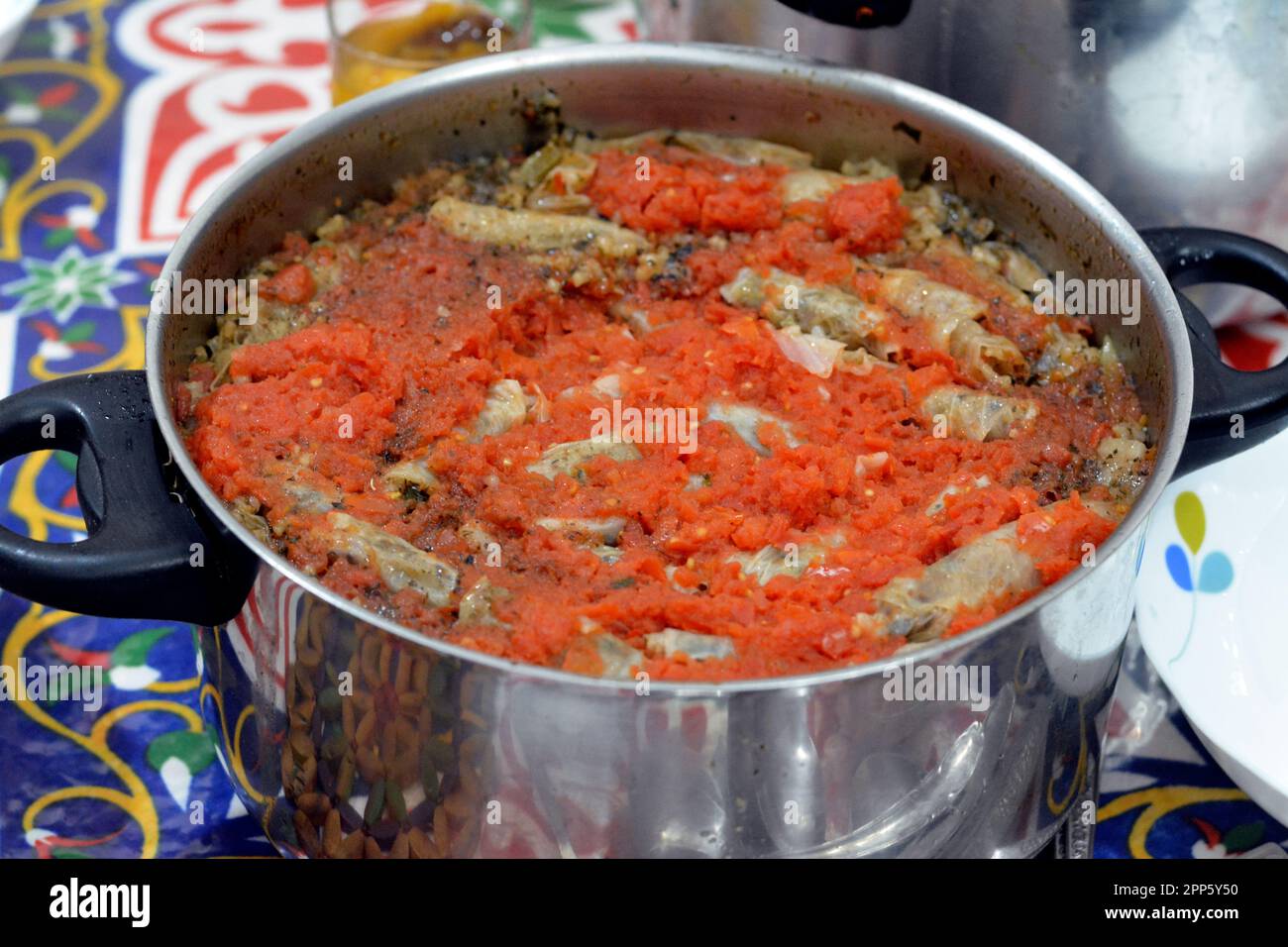 Pile of filled cabbage leaves wrap stuffed Egyptian mahshi and filled ...