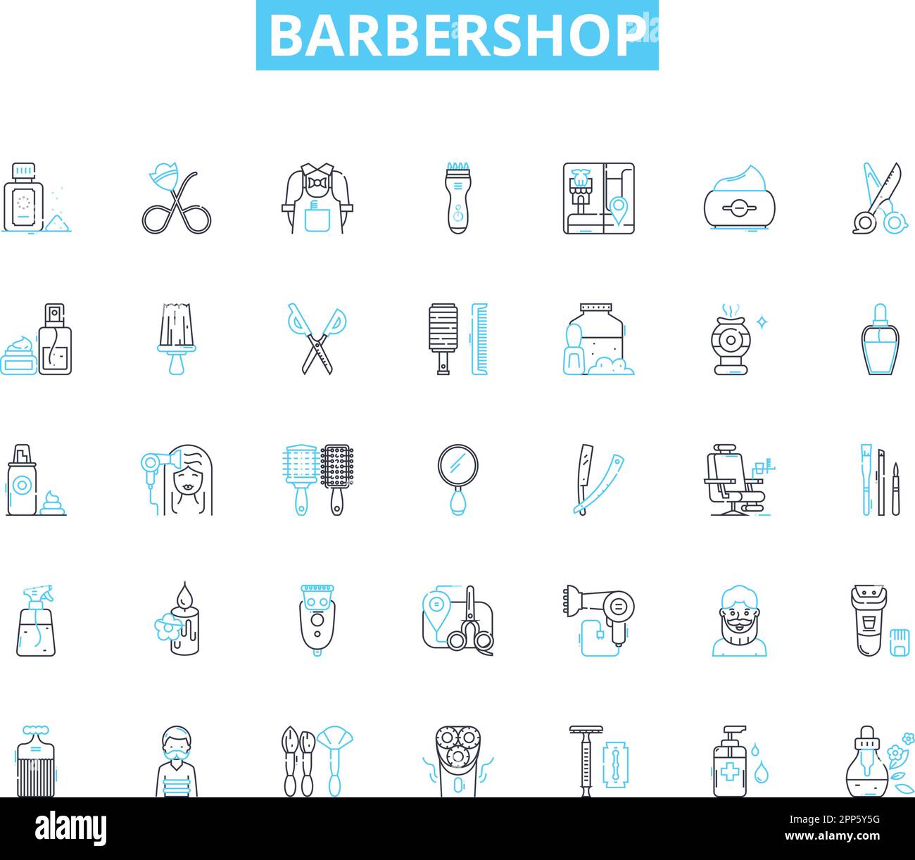 Barbershop linear icons set. Style, Razor, Shave, Cut, Trim, Beard ...