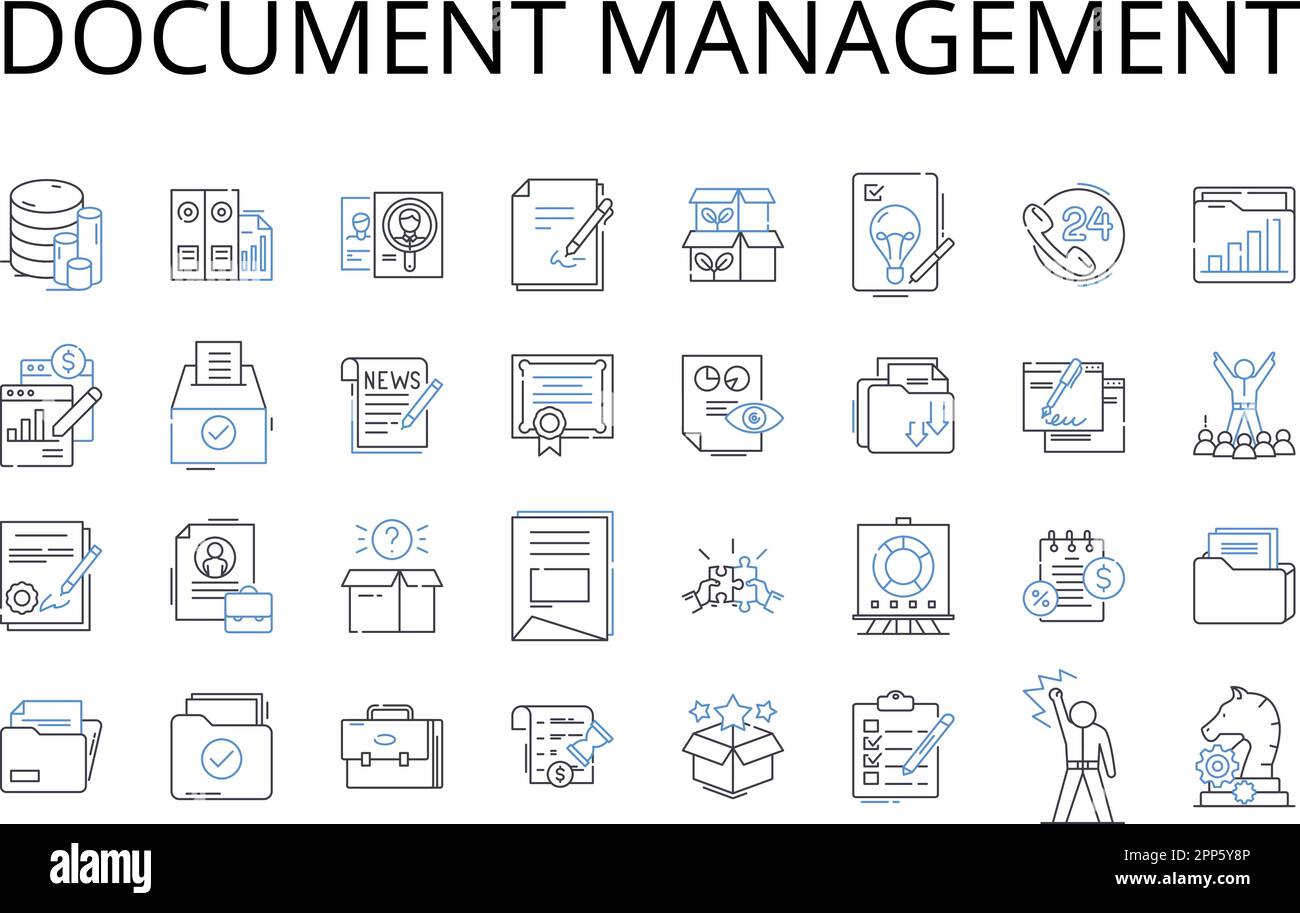 Document Management Line Icons Collection Record Keeping File Organization Data Handling
