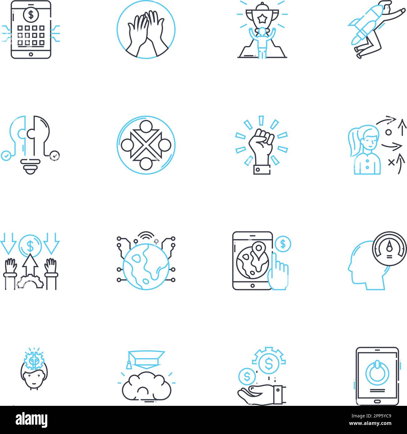 Key indicators linear icons set. Metrics, Analytics, Forecasting, Performance, Trends ...