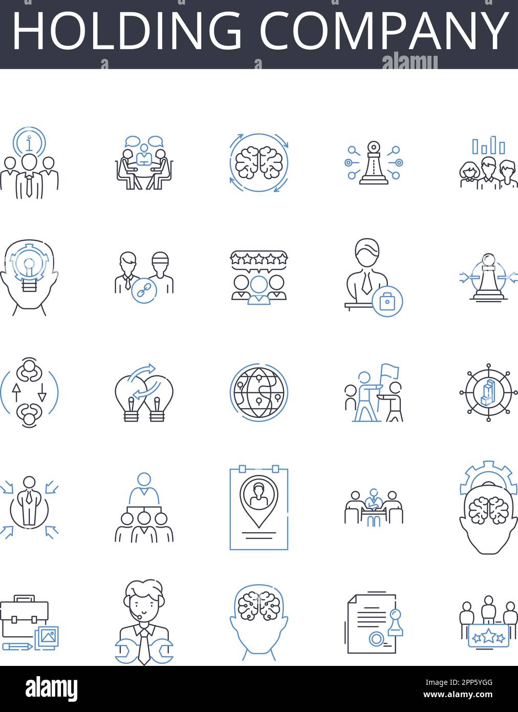 Holding company line icons collection. Parent corporation, Control ...