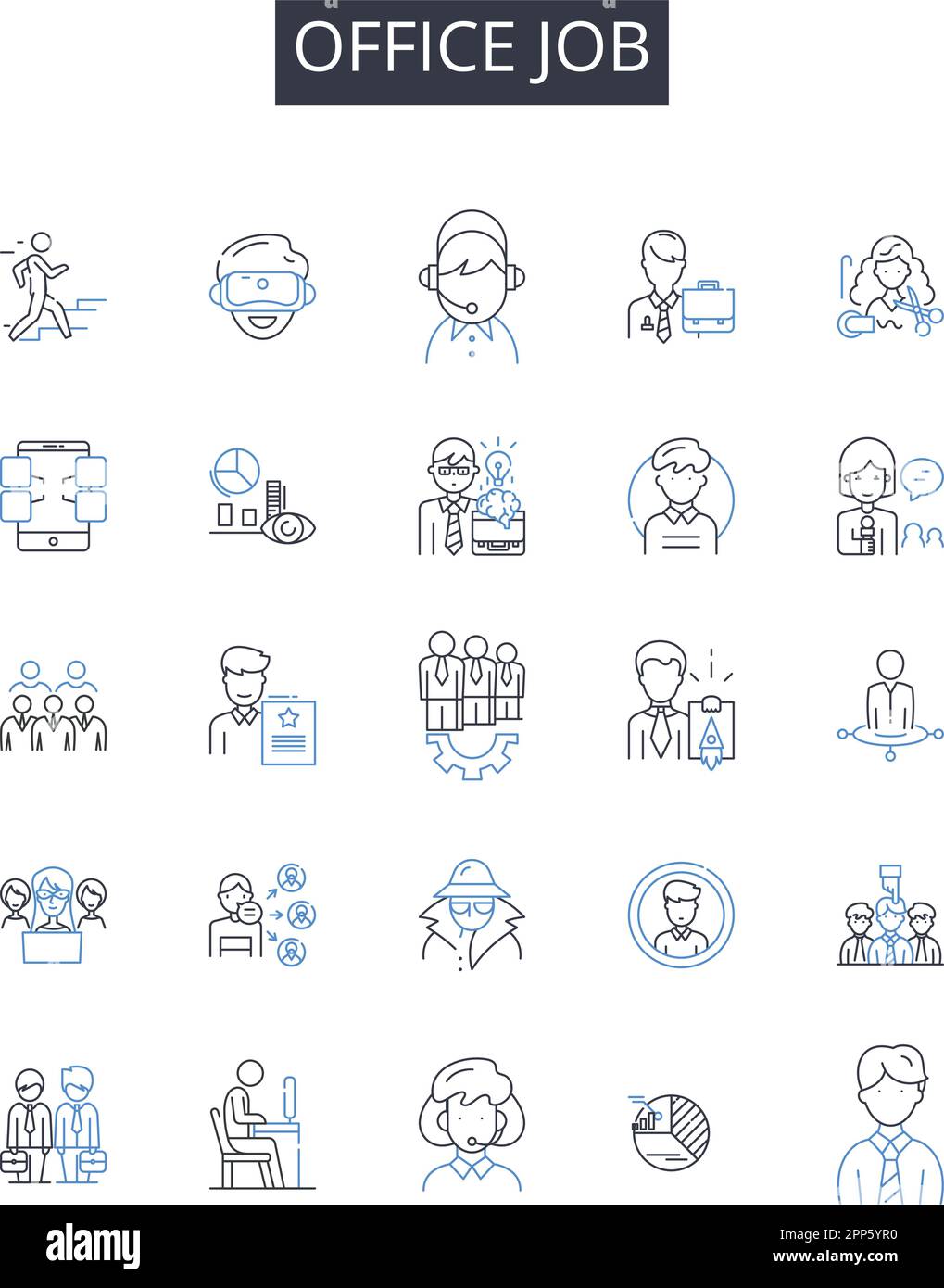 Office job line icons collection. Automated, Integrated, Smart ...