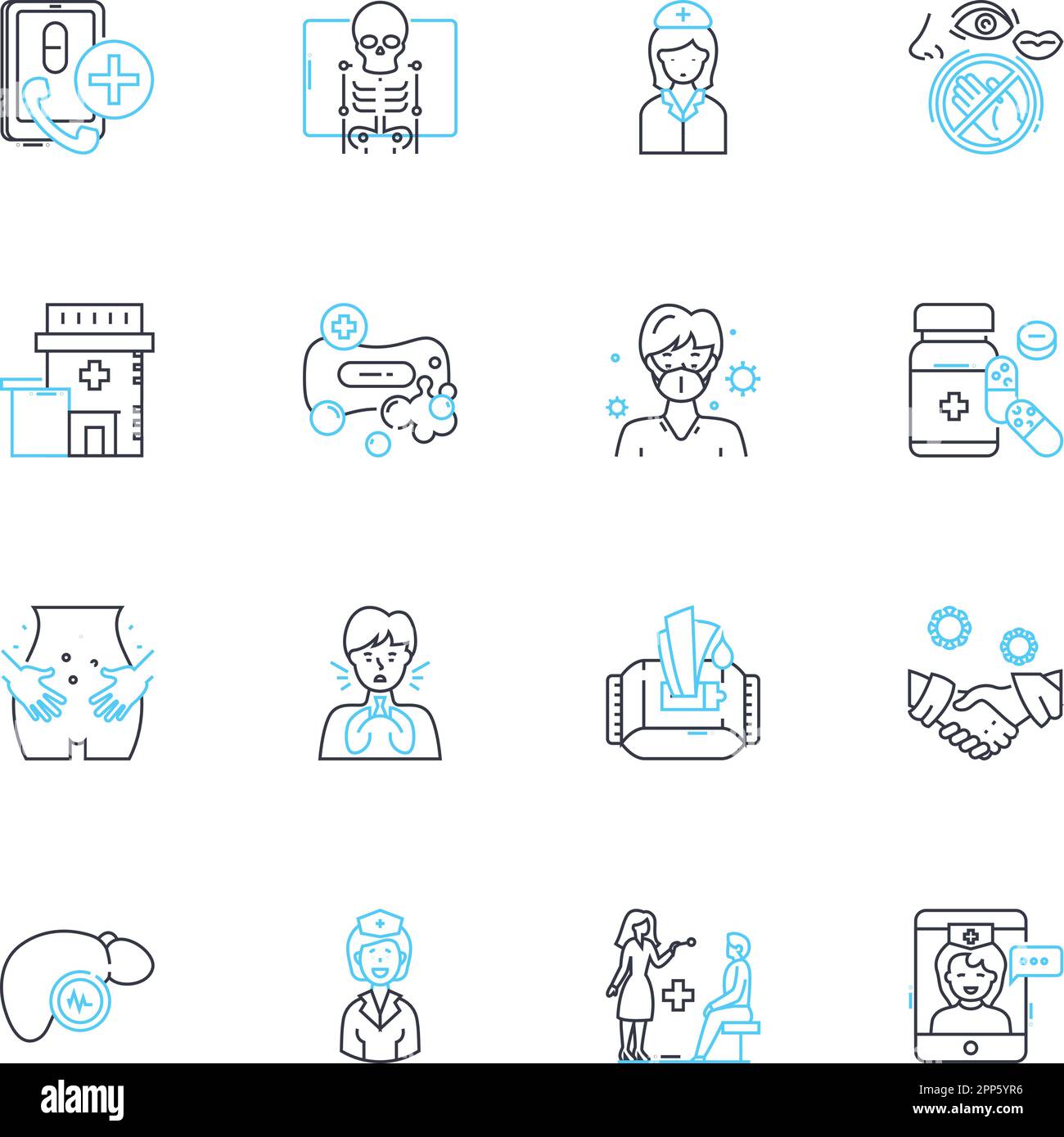 Contagion mitigation linear icons set. Cleanliness, Quarantine ...