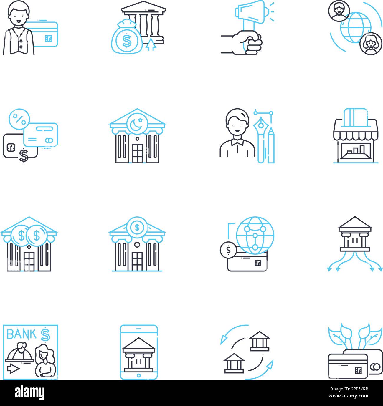 Credit oversight linear icons set. Regulation, Reporting, Evaluation ...