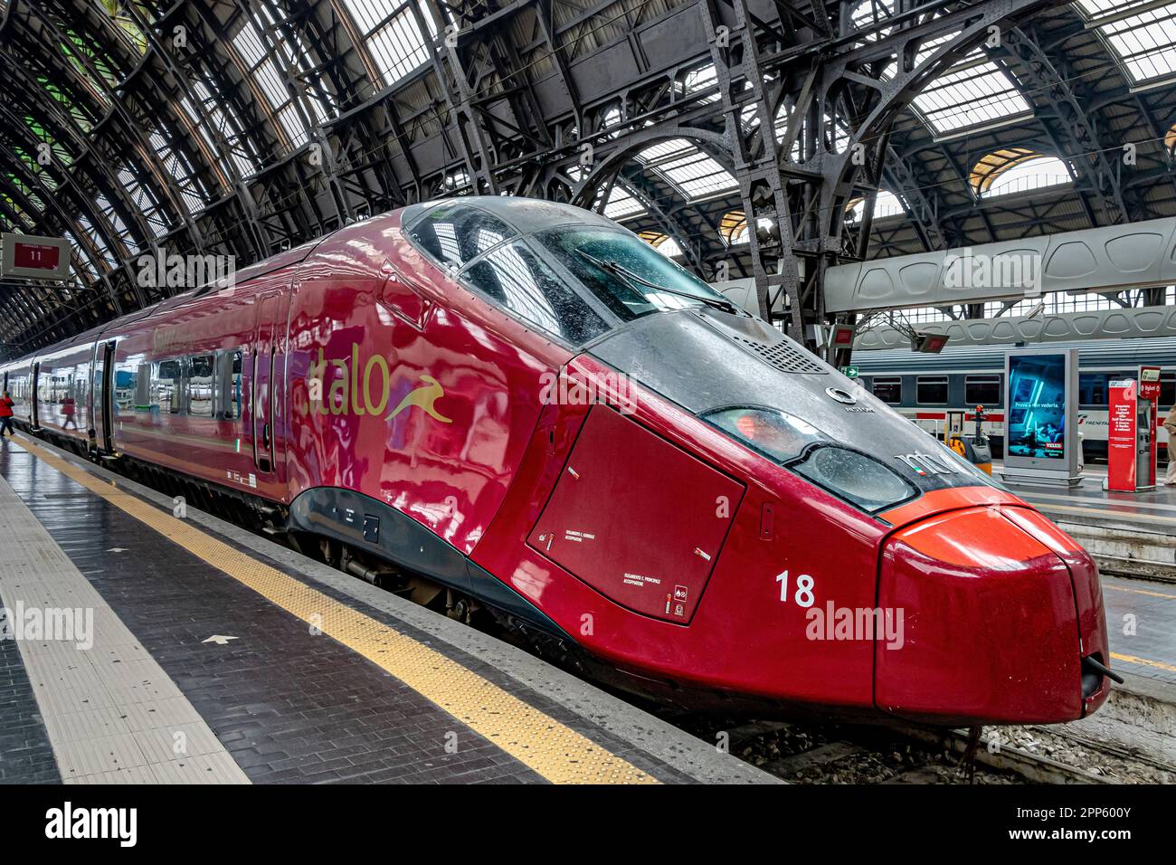 A high speed Italo Alstom AGV train at Milan Centrale railway station ...