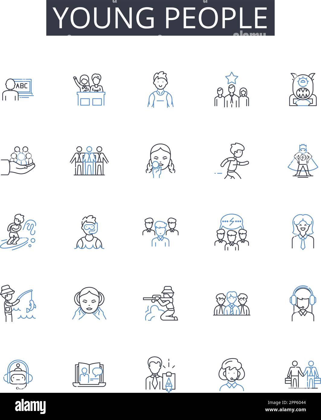 Young People Line Icons Collection Order Pattern System Sequence Hierarchy Categorization