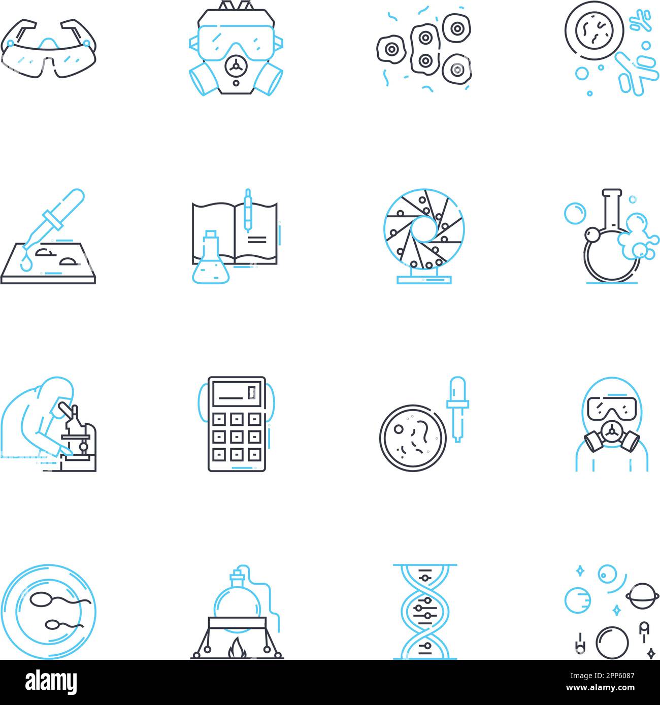 Physical science linear icons set. Kinetics, Dynamics, Thermodynamics ...