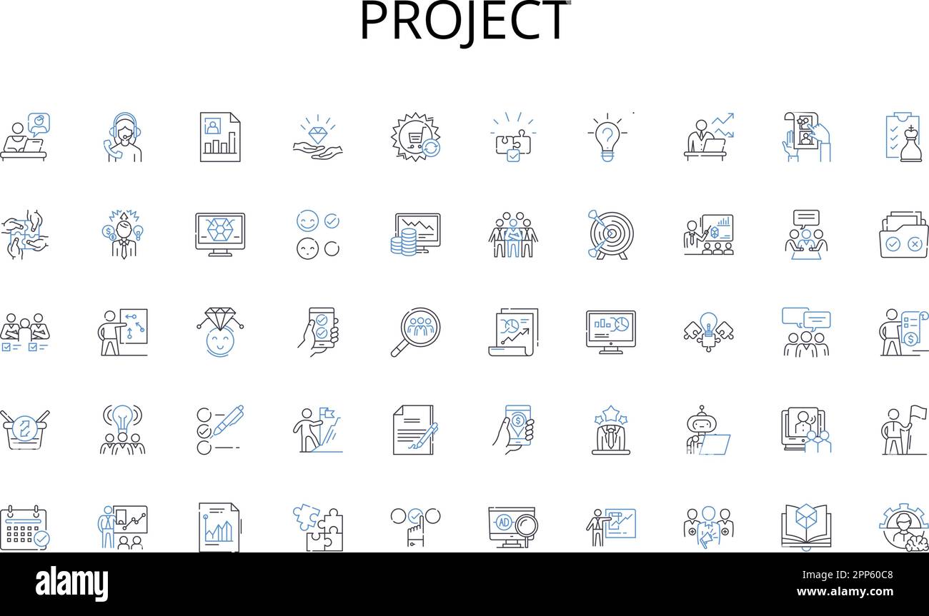 Project line icons collection. Tower, Complex, High-rise, Workspace, Corporate, Modern ...