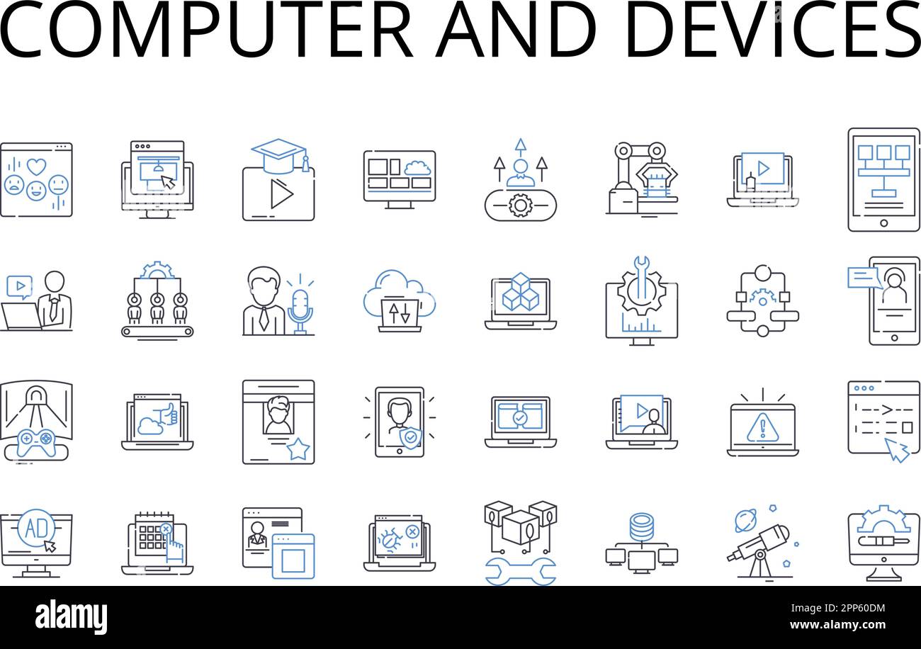 Computer and devices line icons collection. PC, laptop, tablet, smartph ... Computer and devices line icons collection. PC, laptop, tablet, smartph ...