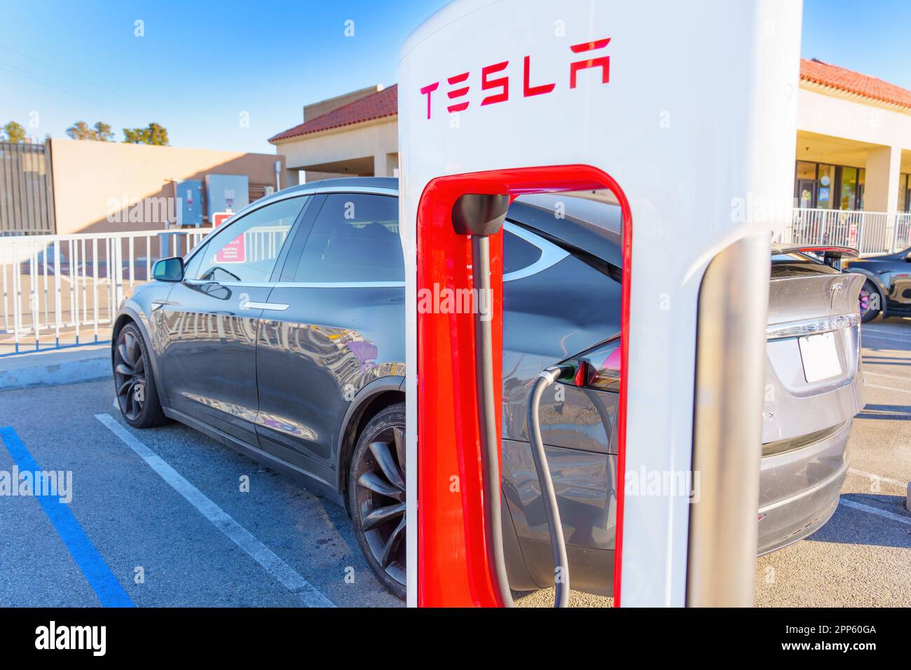 California, USA - December 23, 2022: Tesla charging up for the road ...