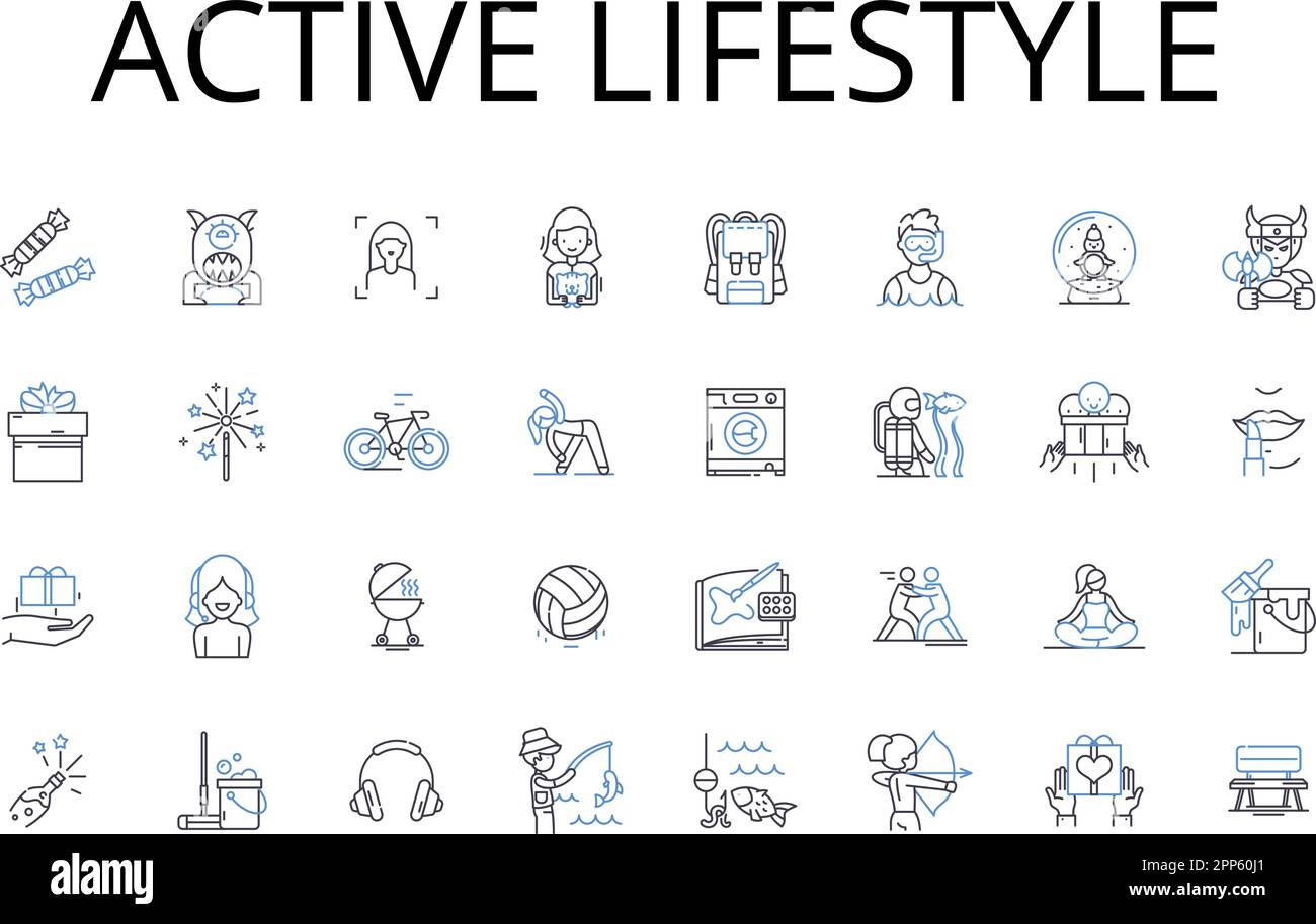 Active lifestyle line icons collection. Vibrant health, Dynamic living ...