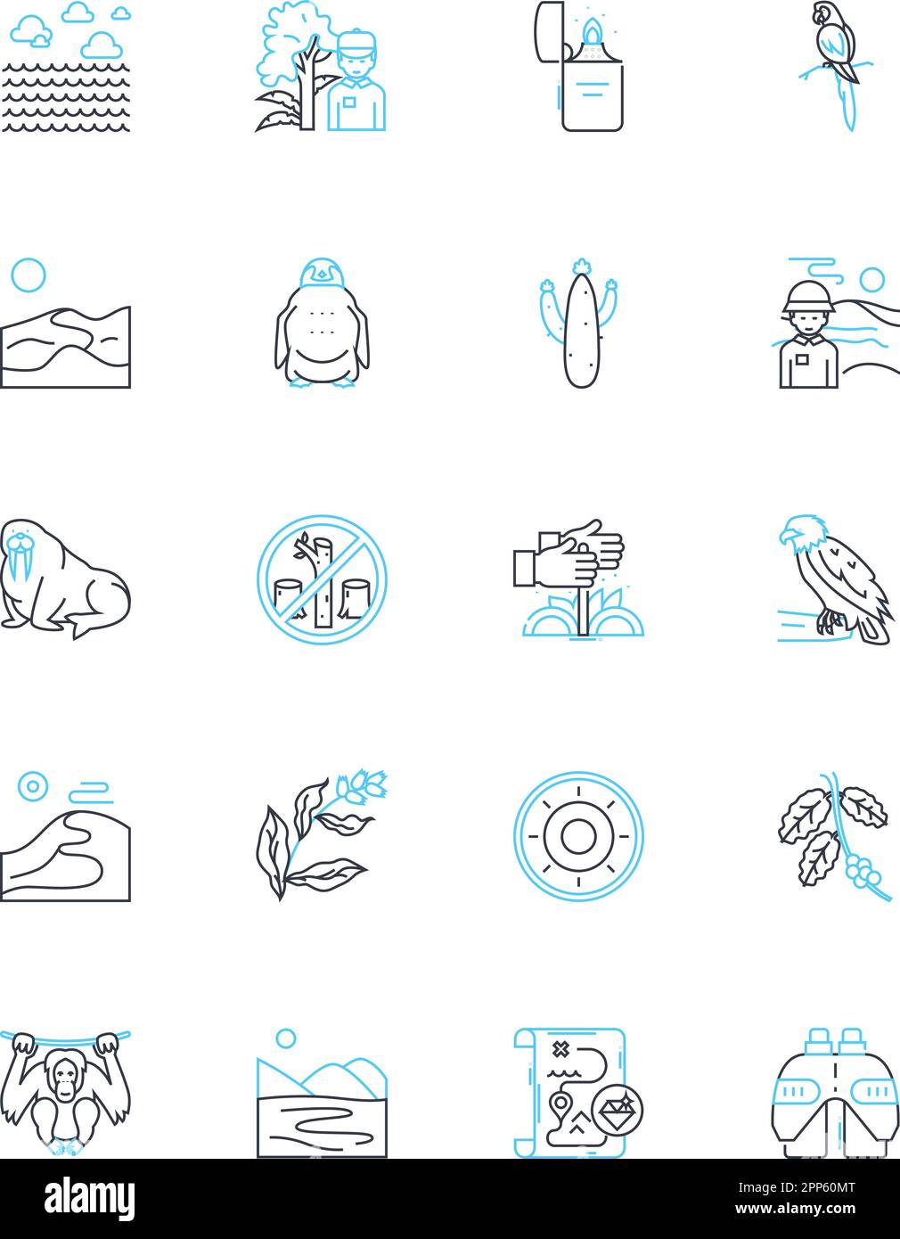 Wilderness linear icons set. Solitude, Nature, Adventure, Serenity ...
