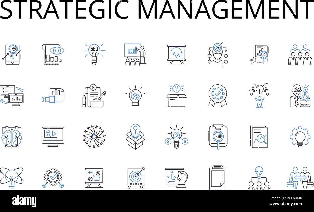 Strategic management line icons collection. Organizational leadership, Fiscal planning, Resource ...