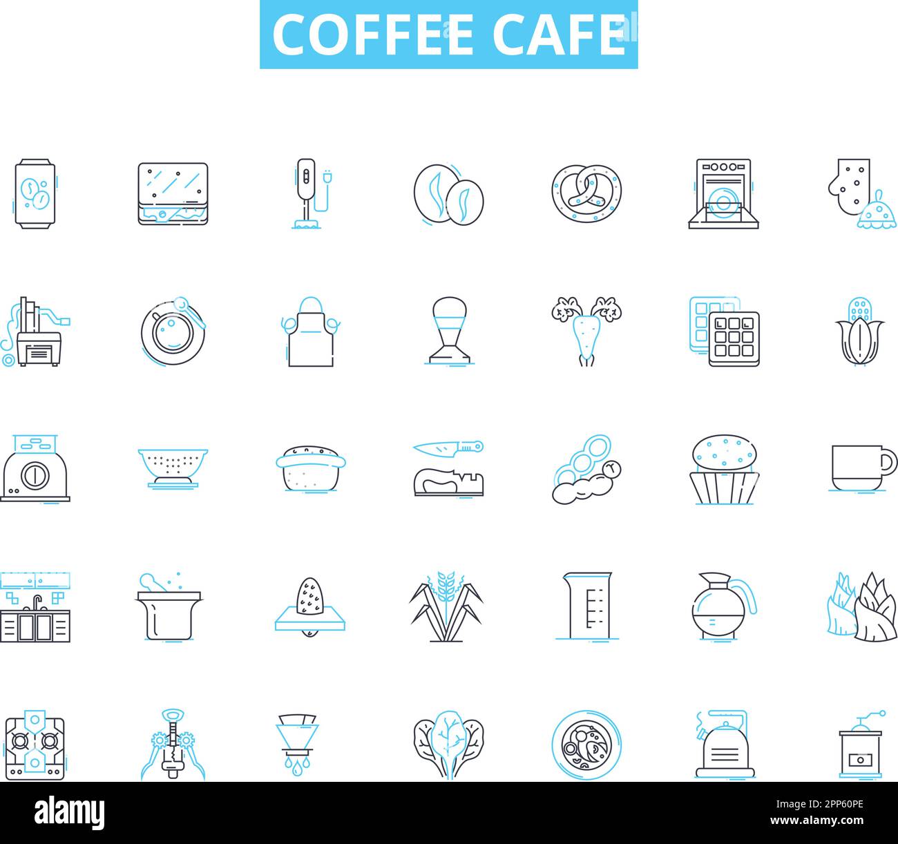 Coffee cafe linear icons set. Espresso, Latte, Cappuccino, Macchiato, Frappuccino, Americano ...