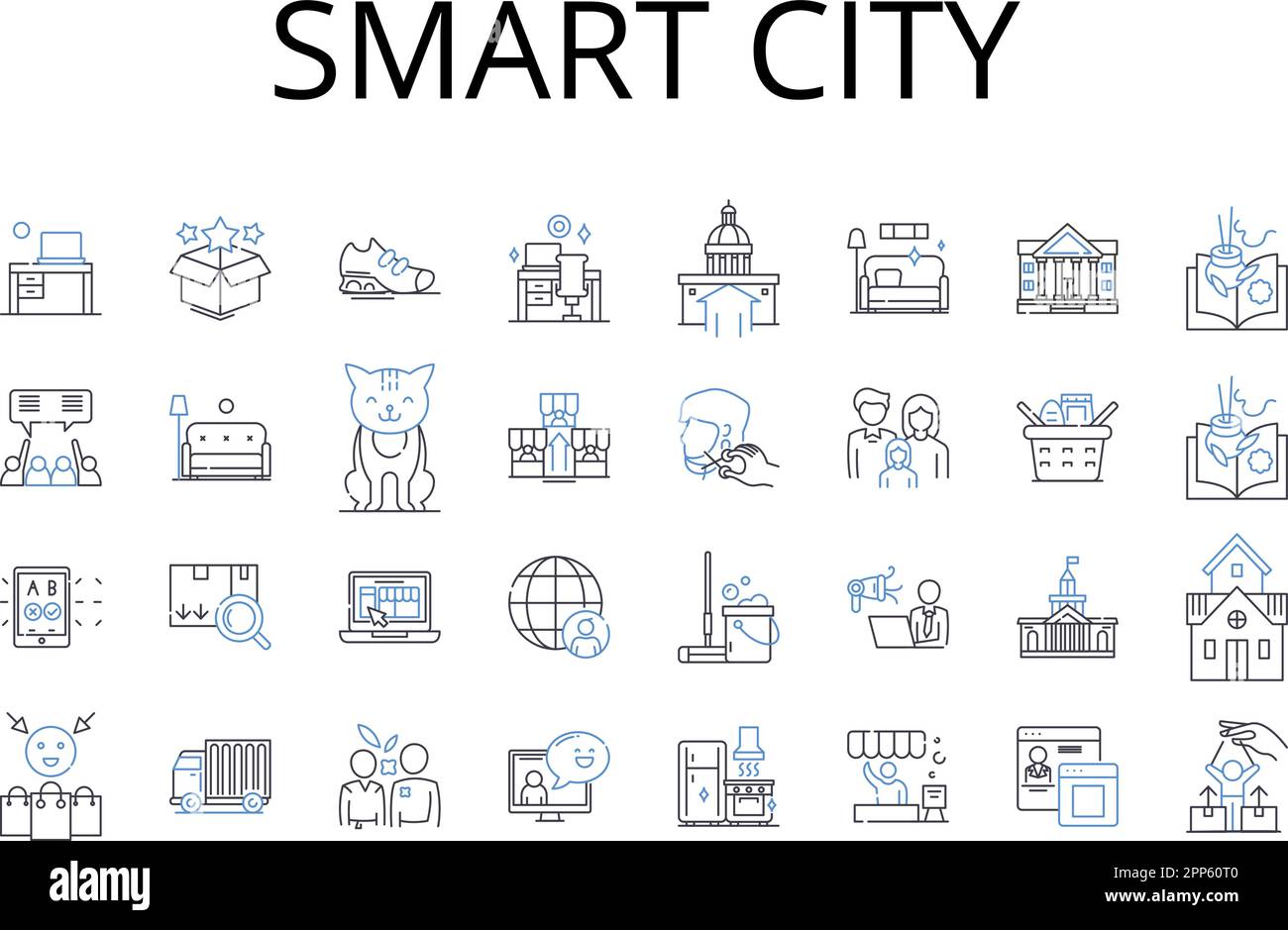 Smart city line icons collection. Intelligent home, Efficient workforce ...