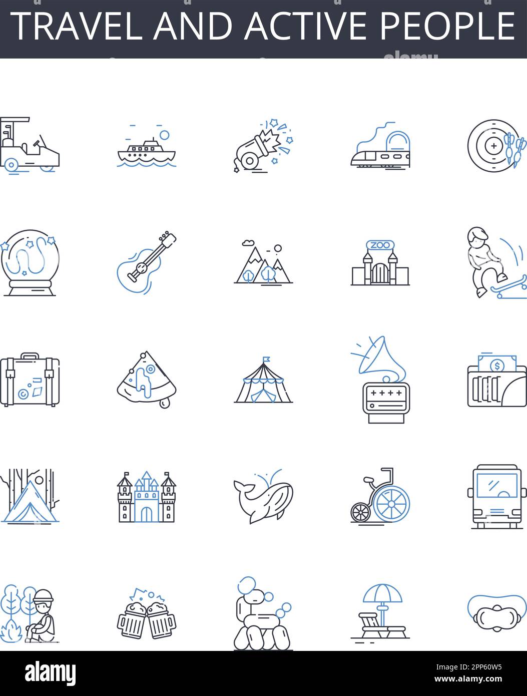 Travel and active people line icons collection. Adventure seekers, Jet ... Travel and active people line icons collection. Adventure seekers, Jet ...
