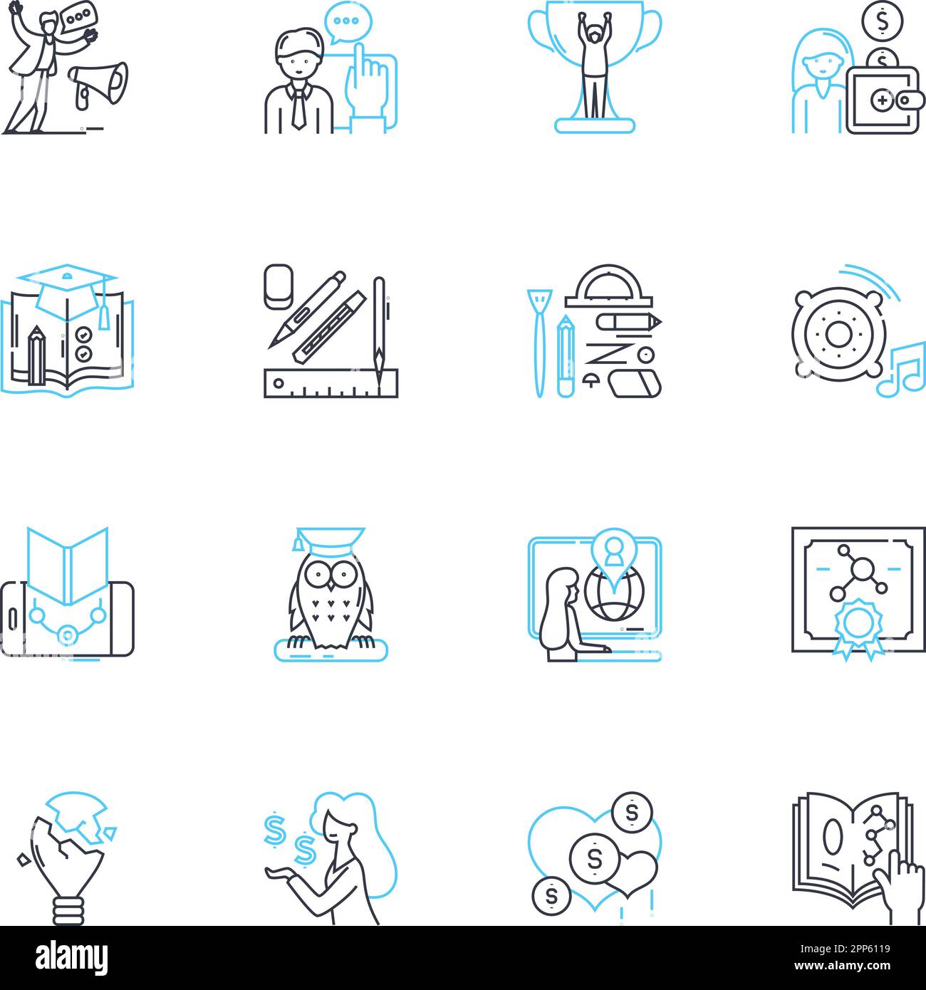 Sharp institution linear icons set. Innovative, Cutting-edge, Visionary ...