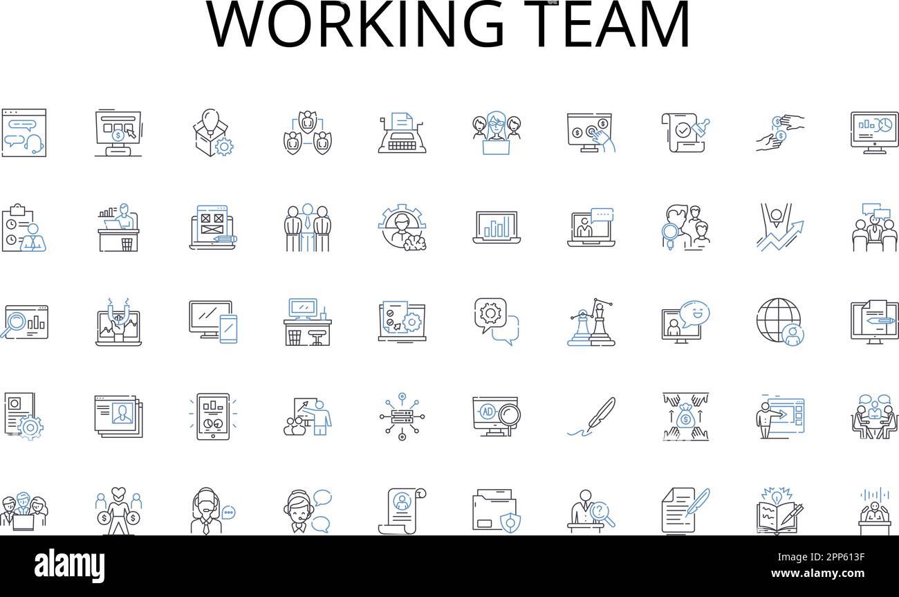 Working Team Line Icons Collection Analytics Integration Backup Centralized Cleansing