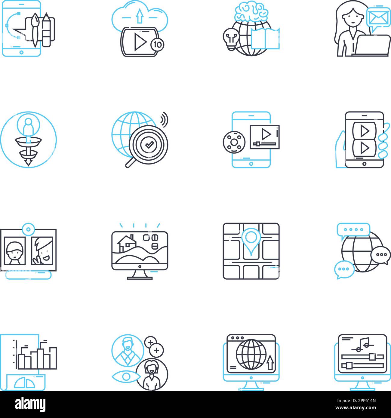 Computer applications linear icons set. Excel, Photoshop, PowerPoint ...