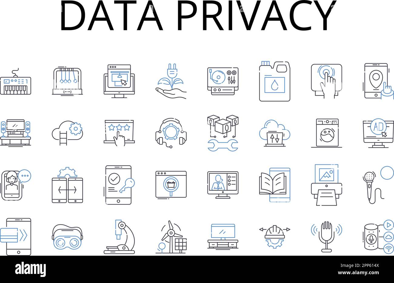 Data Privacy Line Icons Collection Personal Security Information