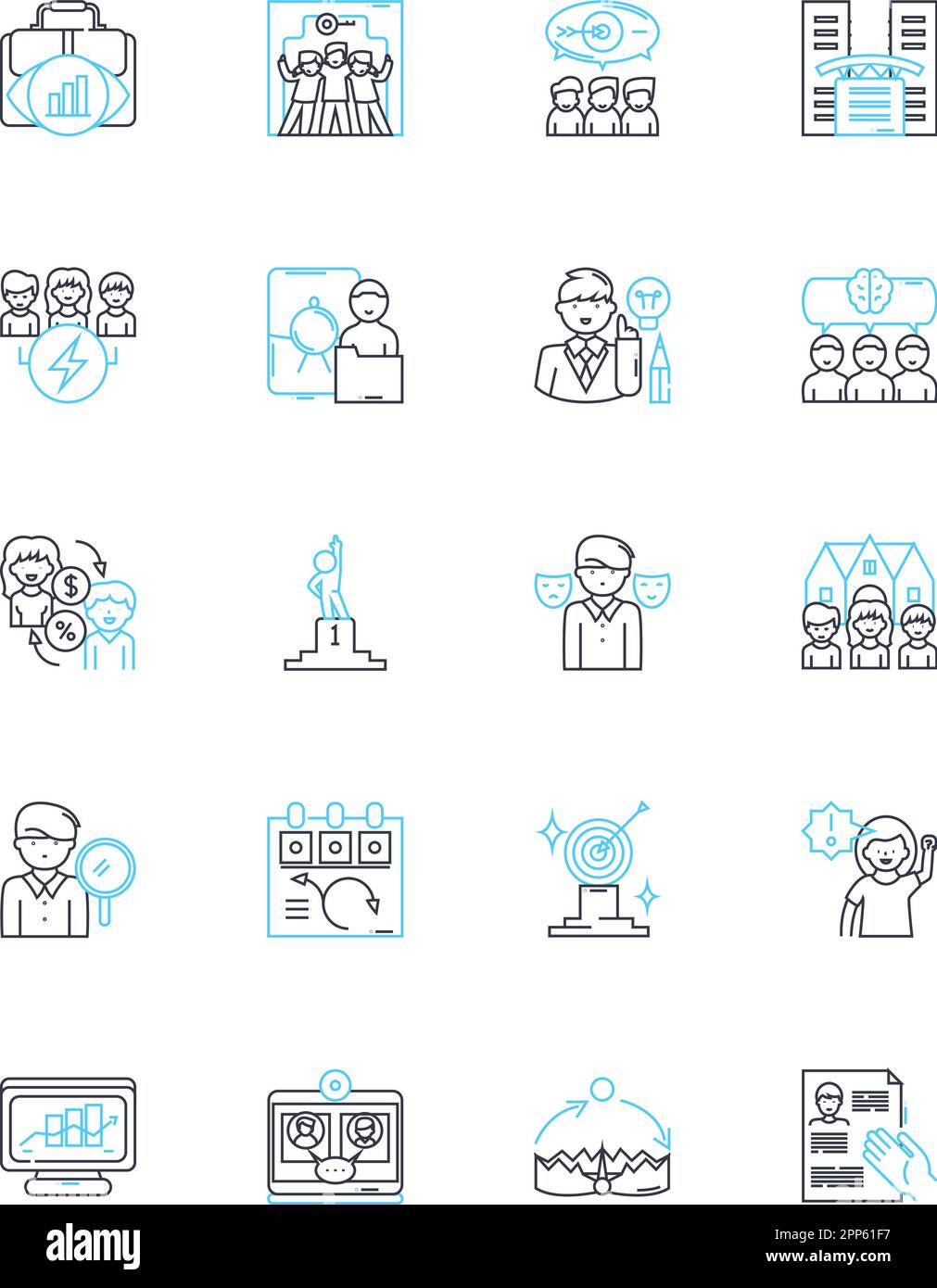 Desk jobs linear icons set. Computer, Keyboard, Sitting, Monitor ...