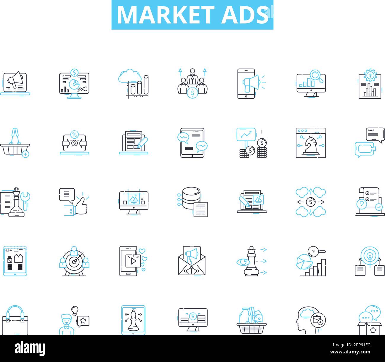 Market ads linear icons set. Promotion, Advertisement, Marketing ...