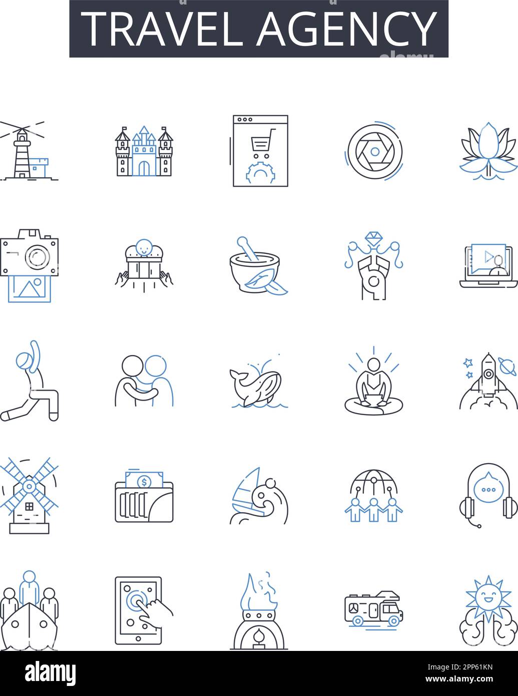 Travel agency line icons collection. Tour operator, Expedition planner ...