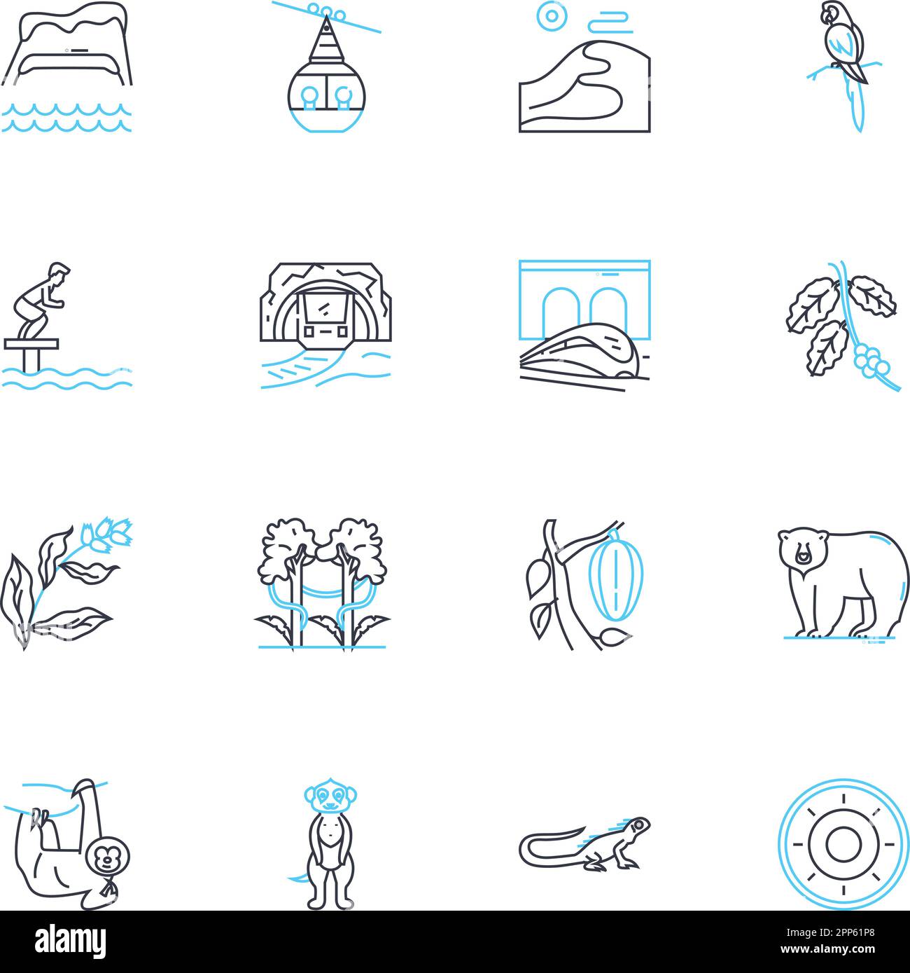Adventure travel linear icons set. Thrill, Expedition, Exploration ...