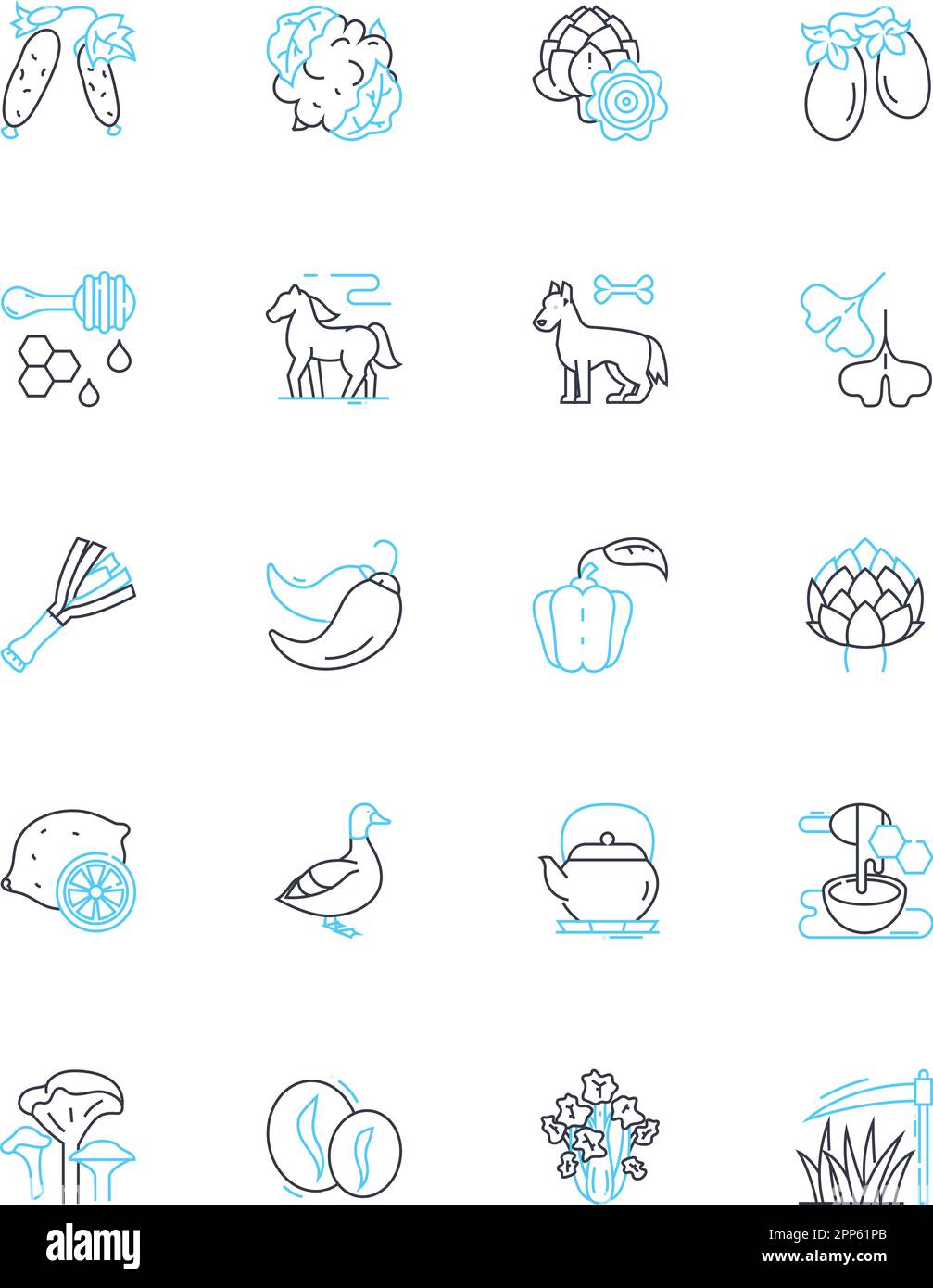 Farmers' market linear icons set. Organic, Fresh, Local, Seasonal ...