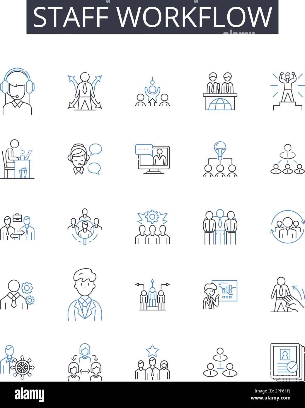 Staff workflow line icons collection. Employee productivity, Resource ... Staff workflow line icons collection. Employee productivity, Resource ...