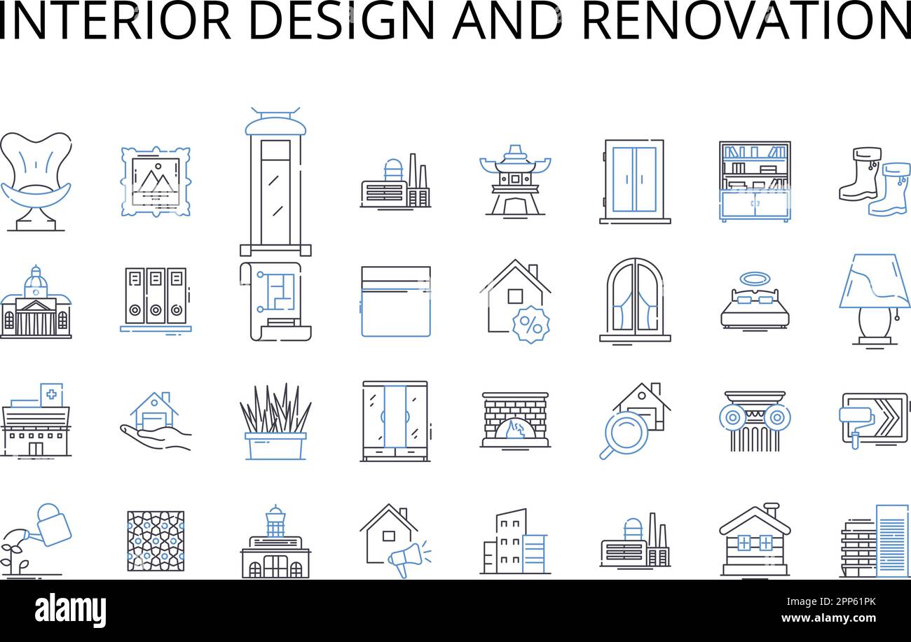 Interior design and renovation line icons collection. Home improvement ...