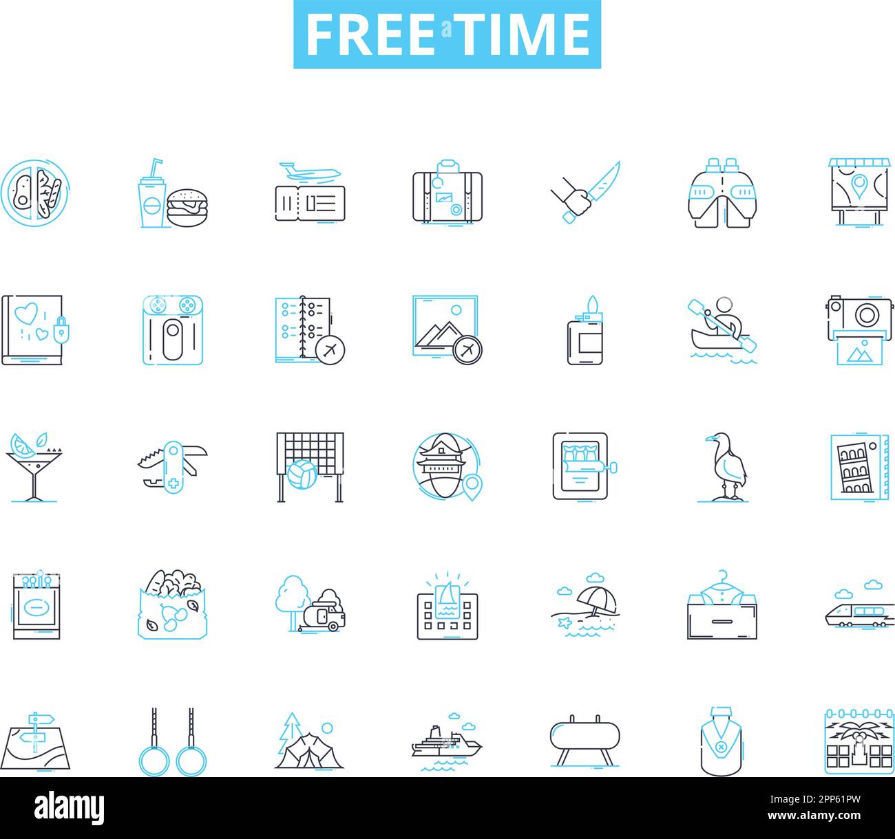 Free time linear icons set. Leisure, Relaxation, Hobbies, Pastimes ...