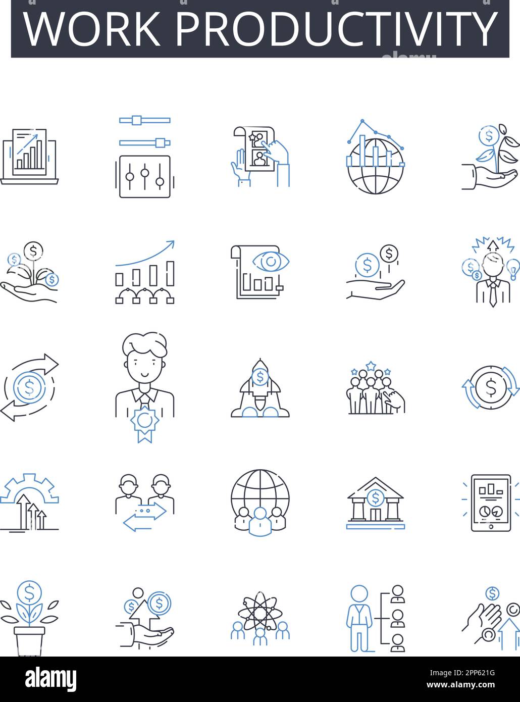 Work Productivity Outline Icons Collection Time Management Job Efficiency Task Completion