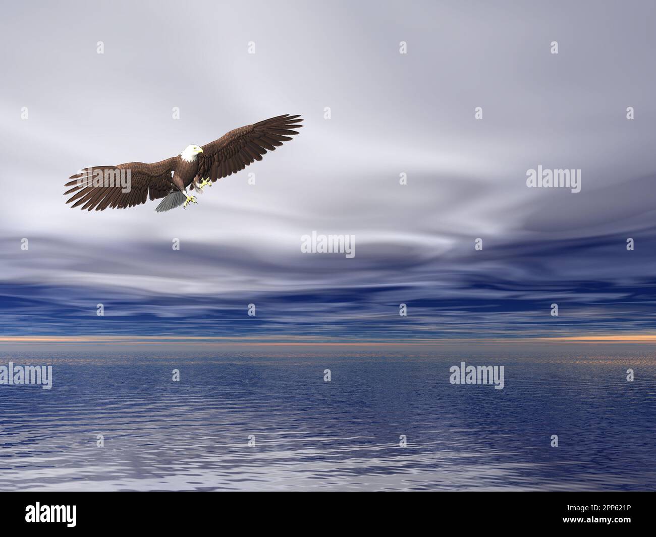 Illustrated surreal bald eagle flying over sea Stock Photo - Alamy