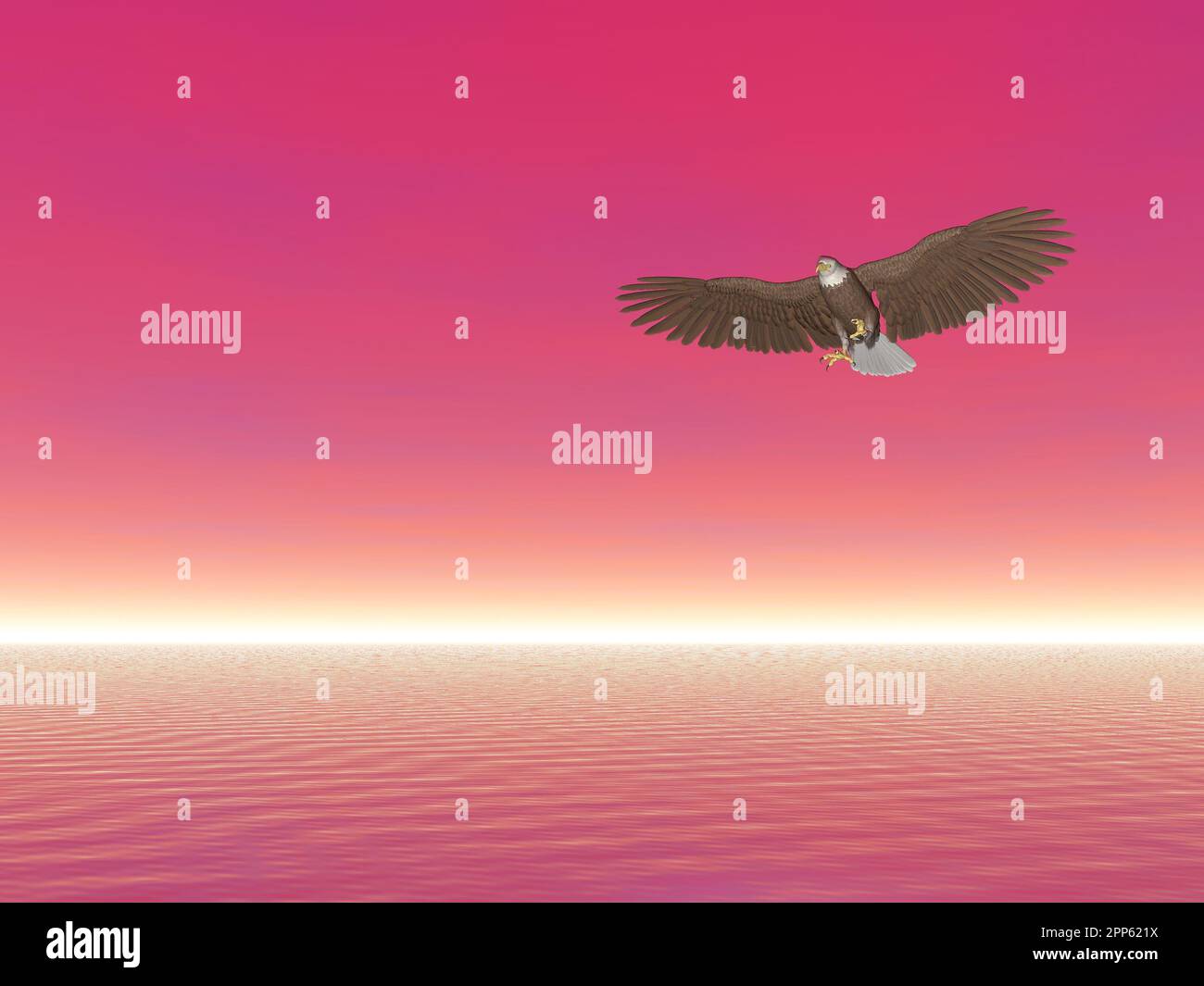 Illustrated surreal bald eagle flying over sea Stock Photo - Alamy