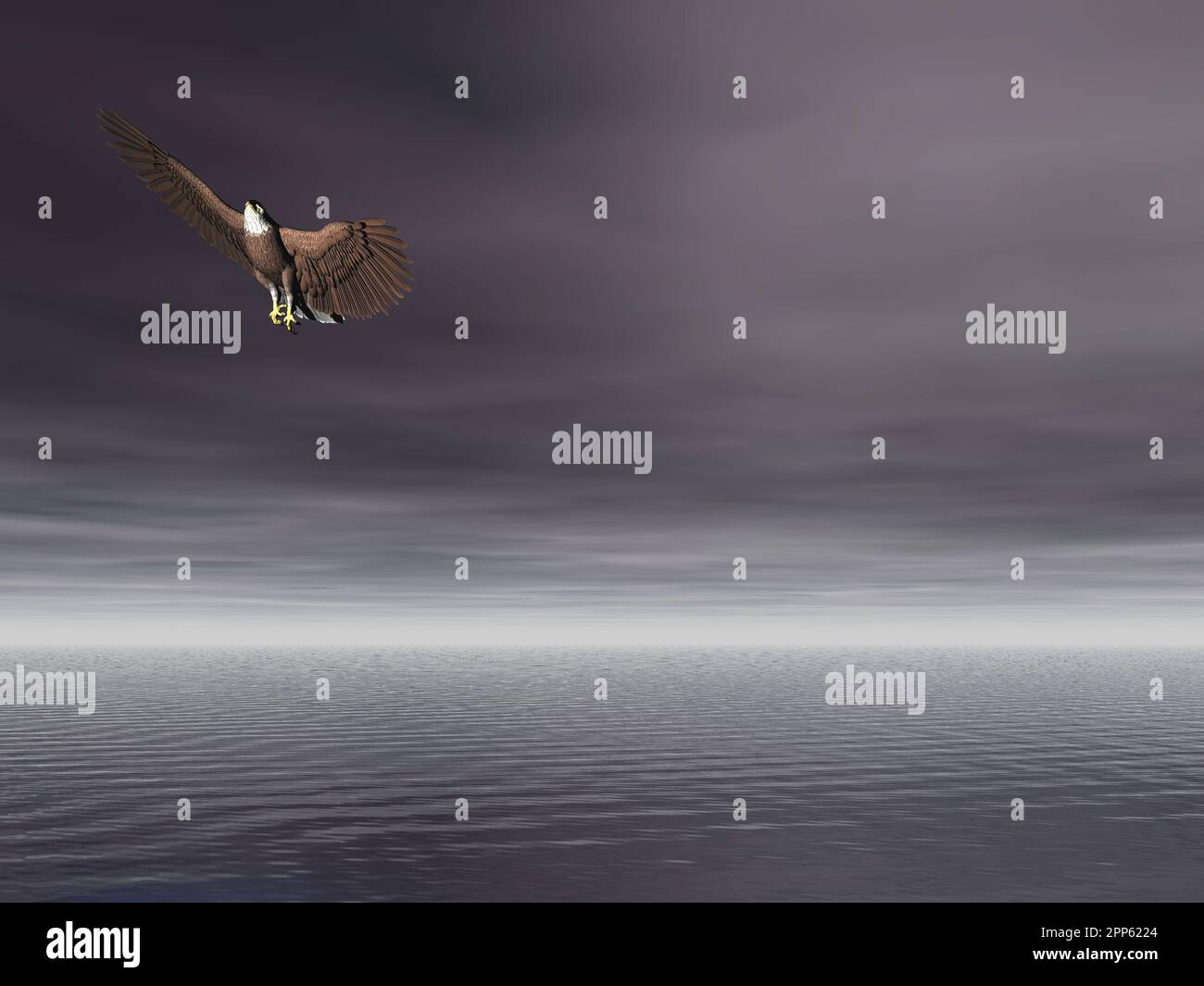 Illustrated surreal bald eagle flying over sea Stock Photo - Alamy