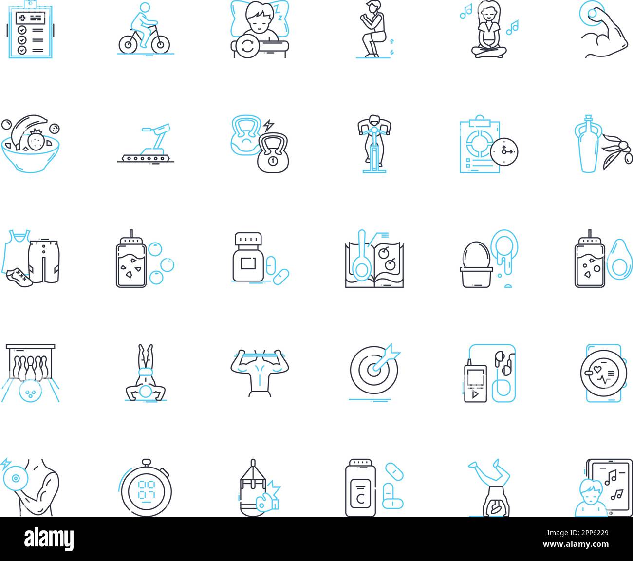 Well-being linear icons set. Health, Happiness, Balance, Wellness ...