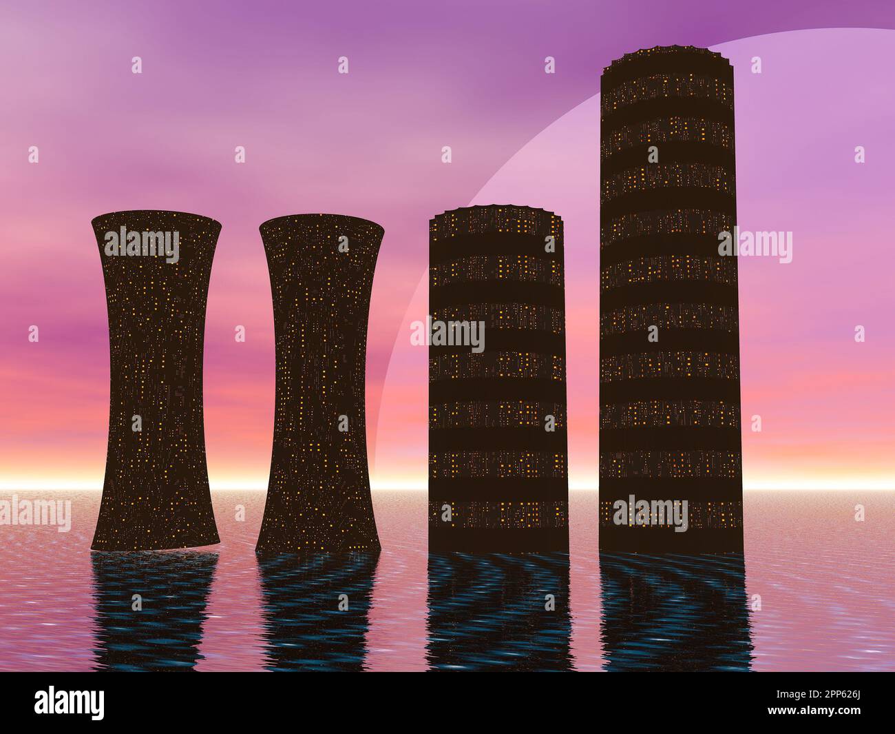 Illustration of a futuristic marine city Dusk Stock Photo - Alamy
