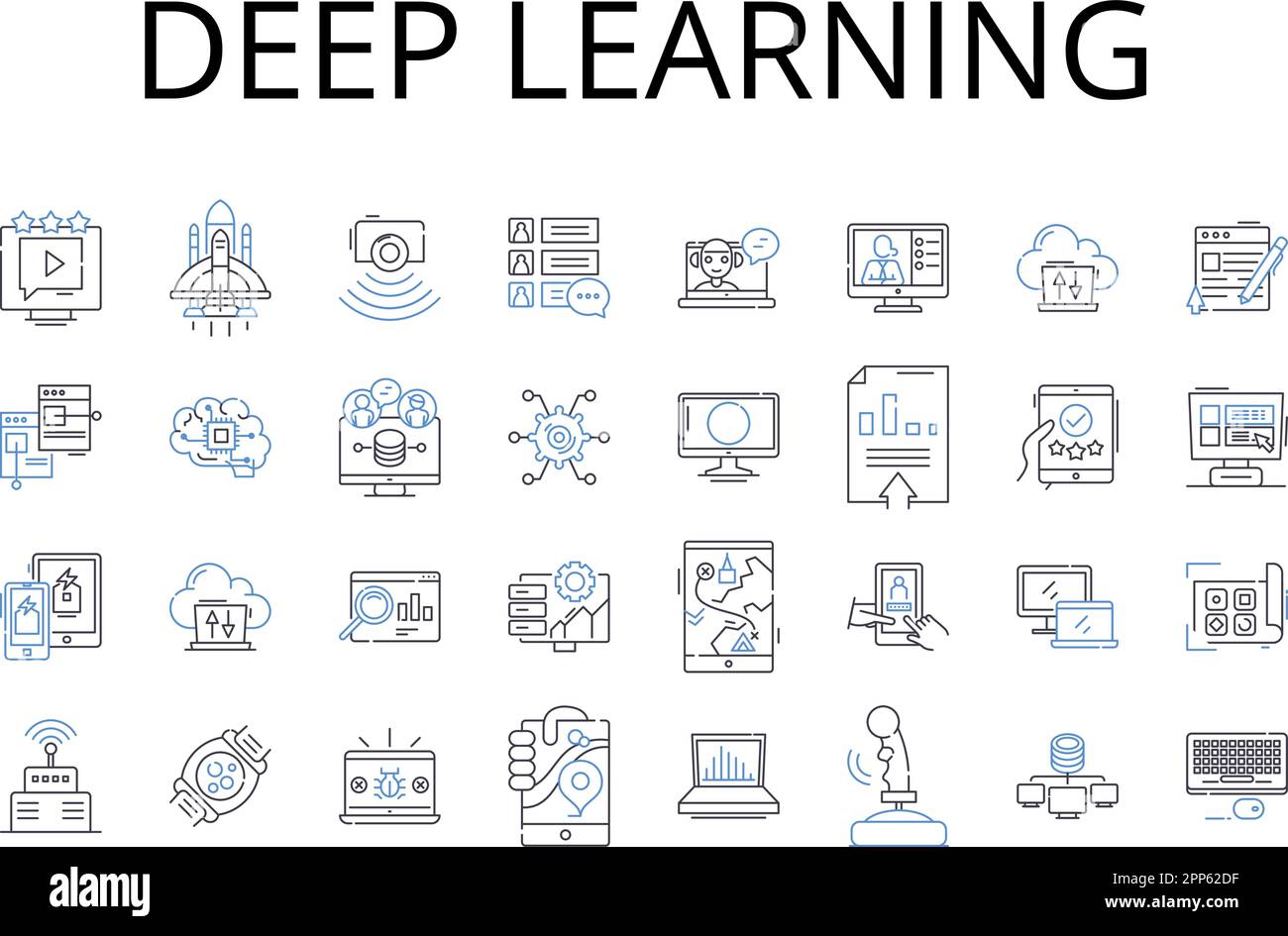 Deep learning line icons collection. Artificial intelligence, Machine ... Deep learning line icons collection. Artificial intelligence, Machine ...
