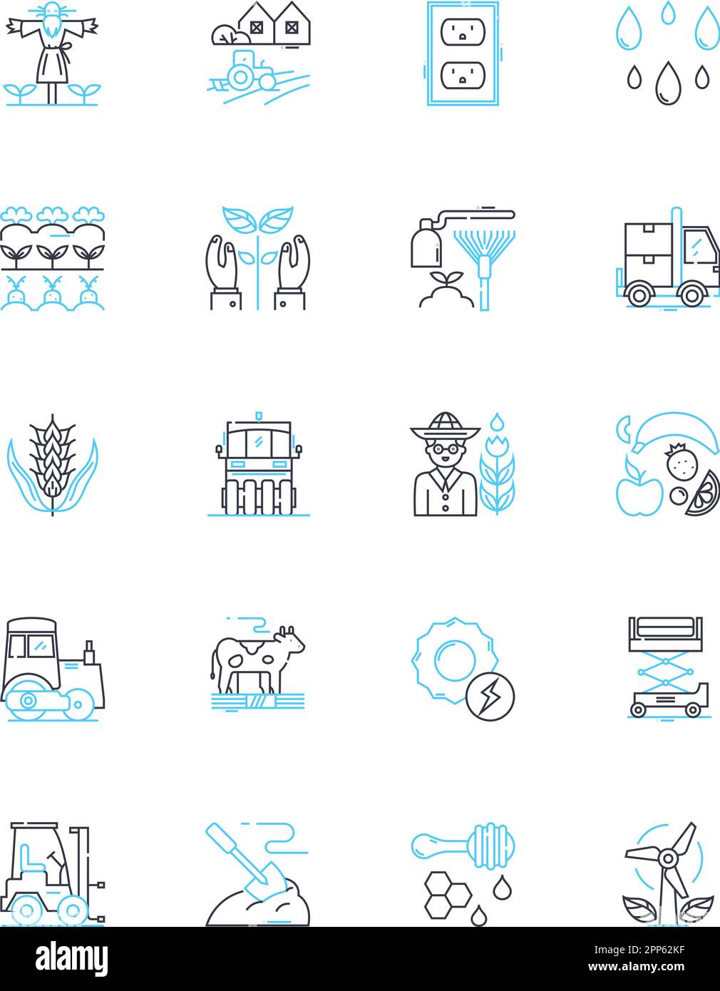 Agricultural showcase linear icons set. Farming, Crops, Livestock ...